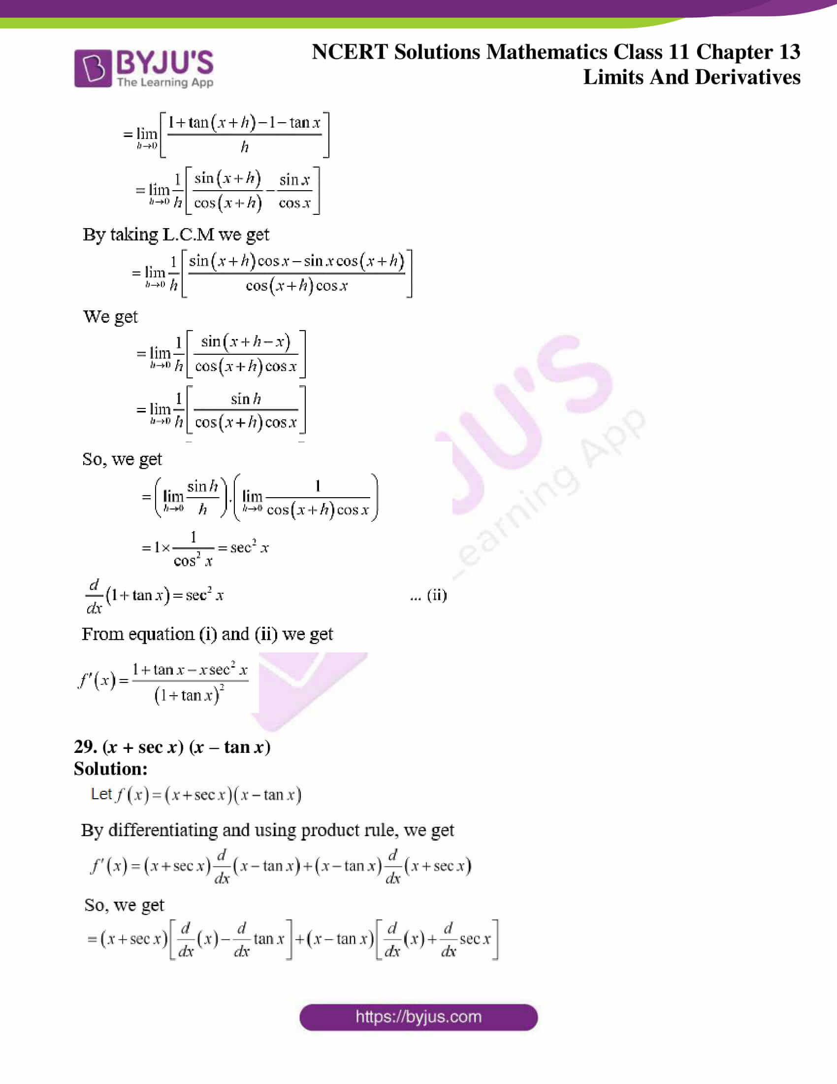 NCERT Solutions Class 11 Maths Chapter 13 Limits and Derivatives