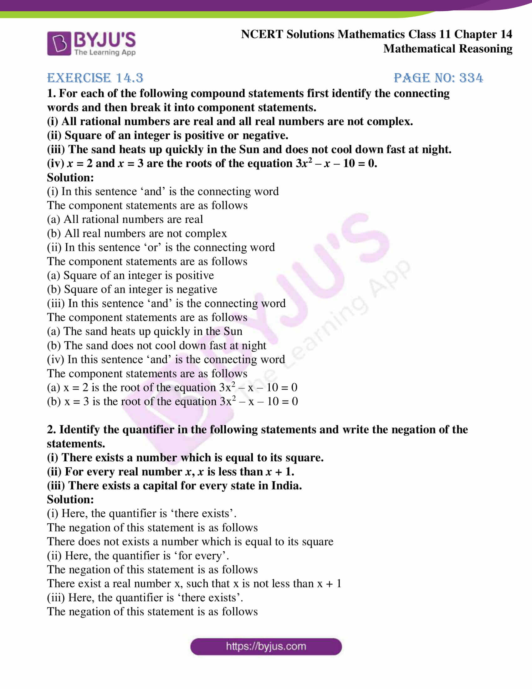 NCERT Solutions Class 11 Maths Chapter 14 Mathematical Reasoning - Free ...