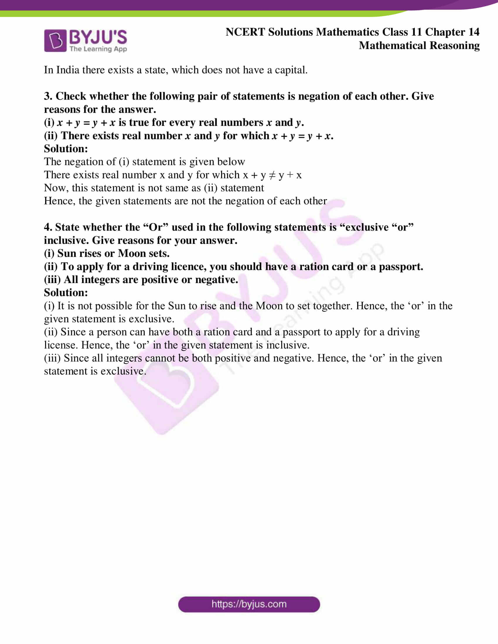 NCERT Solutions Class 11 Maths Chapter 14 Mathematical Reasoning - Free ...