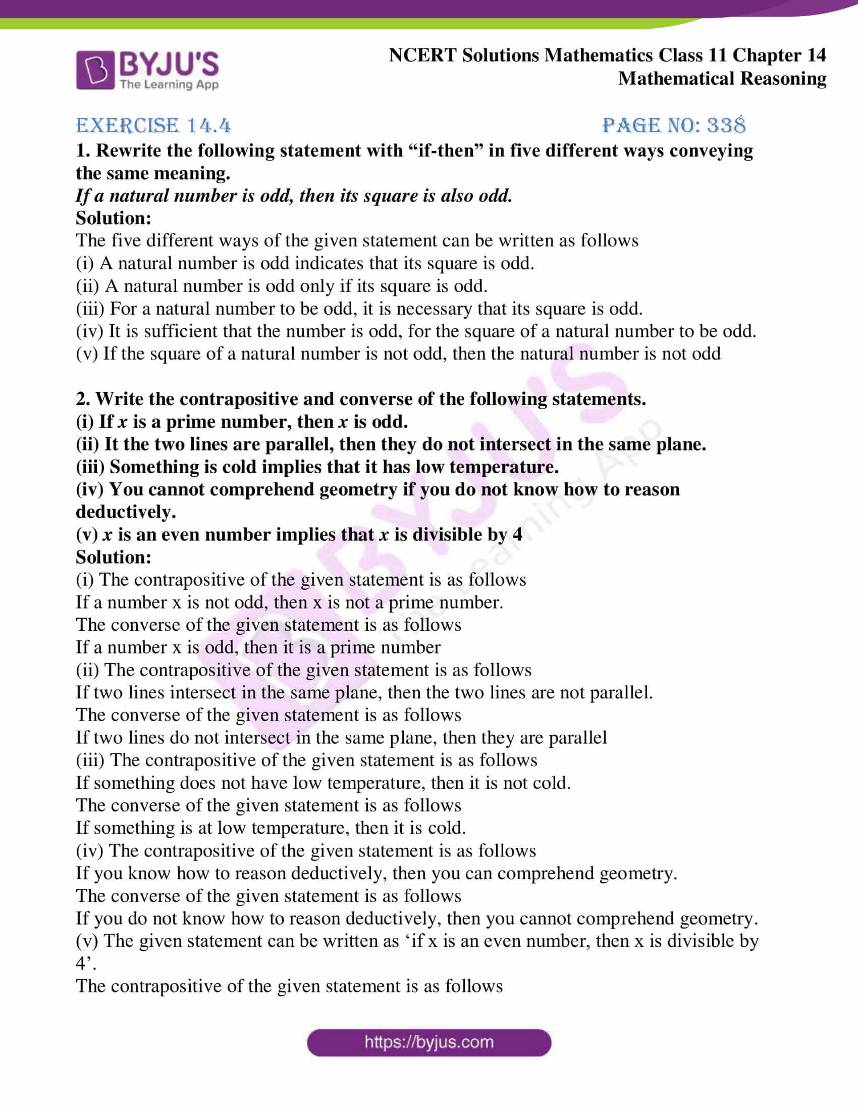 NCERT Solutions Class 11 Maths Chapter 14 Mathematical Reasoning Ex 14. ...