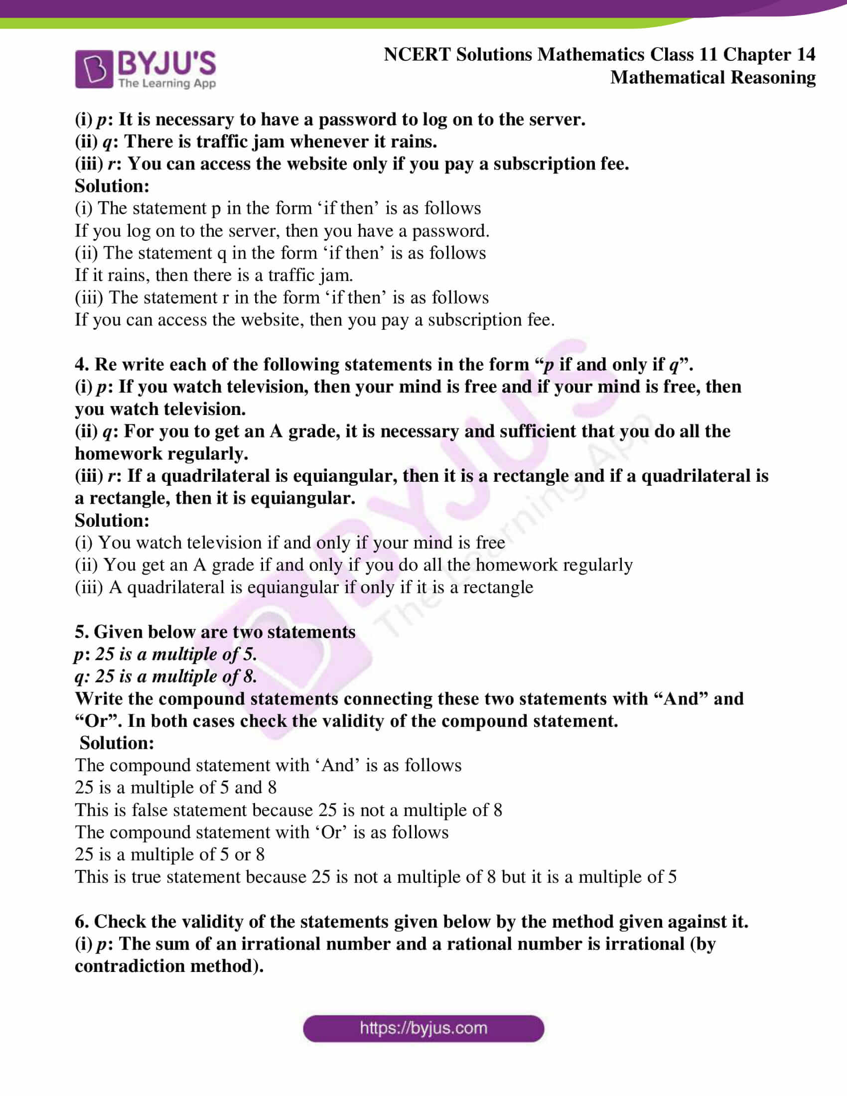 NCERT Solutions Class 11 Maths Chapter 14 Mathematical Reasoning - Free ...