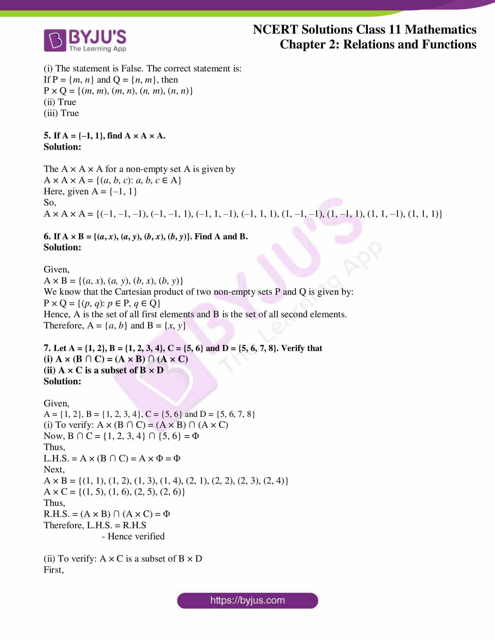 Ncert Solutions For Class 11 Maths Chapter 2 Relations And Functions