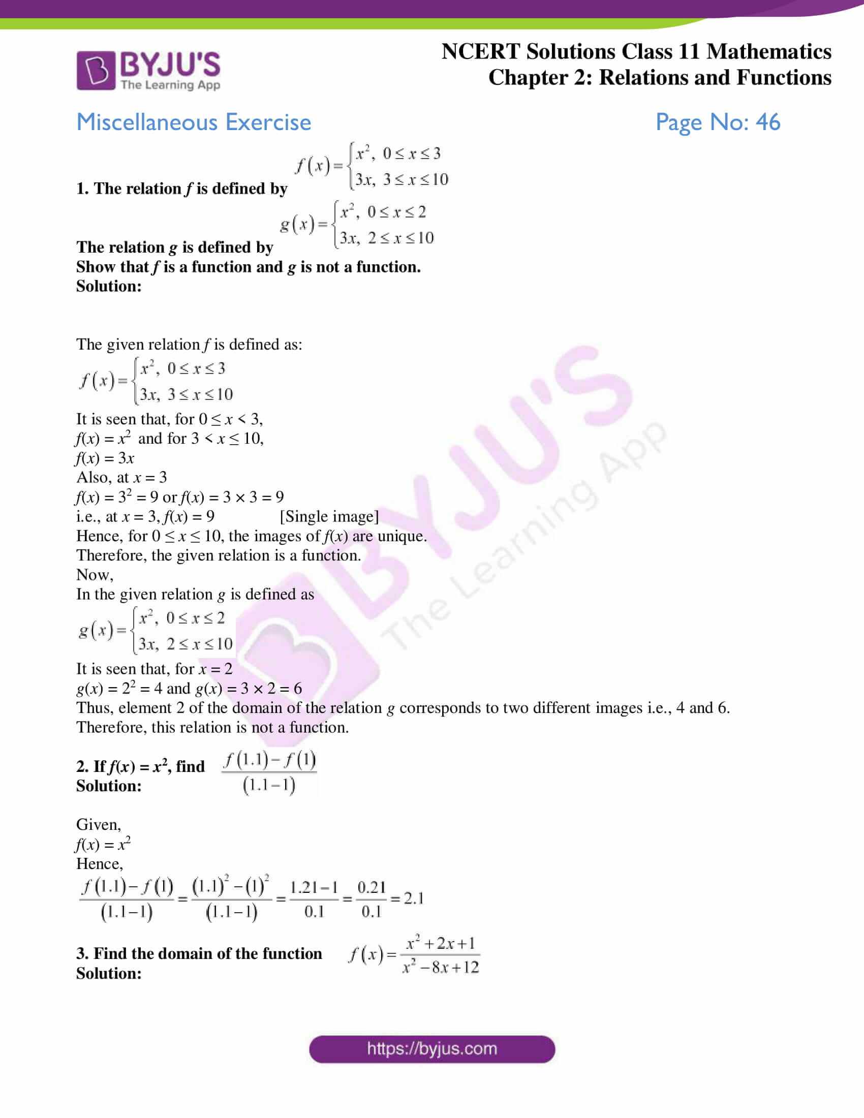 Ncert Solutions For Class 11 Maths Miscellaneous Exercise Chapter 2 Relations And Functions