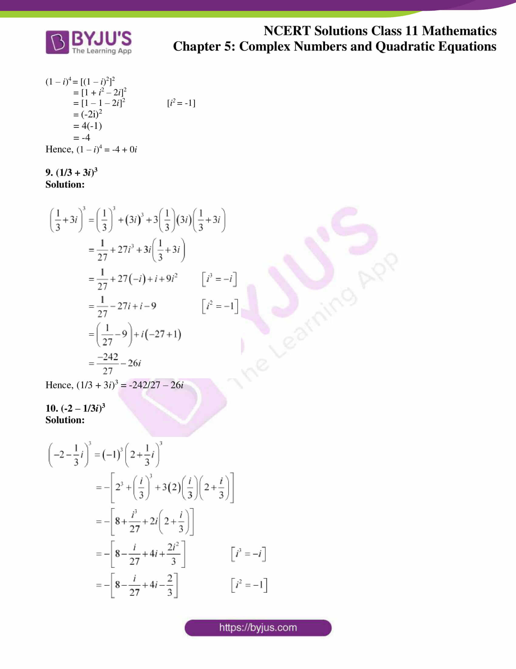 NCERT Solutions for Class 11 Maths Chapter 5 Complex Numbers and Quadratic Equations