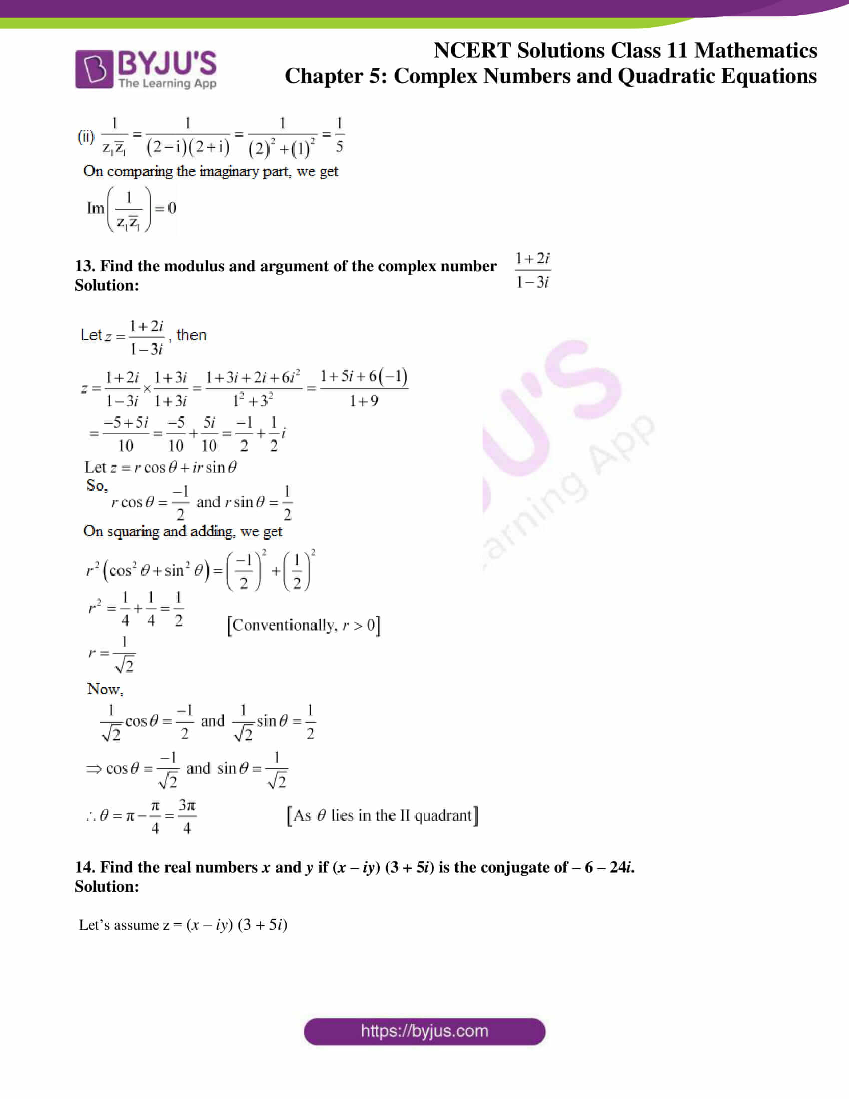 NCERT Solutions for Class 11 Maths Chapter 5 Complex Numbers and Quadratic Equations