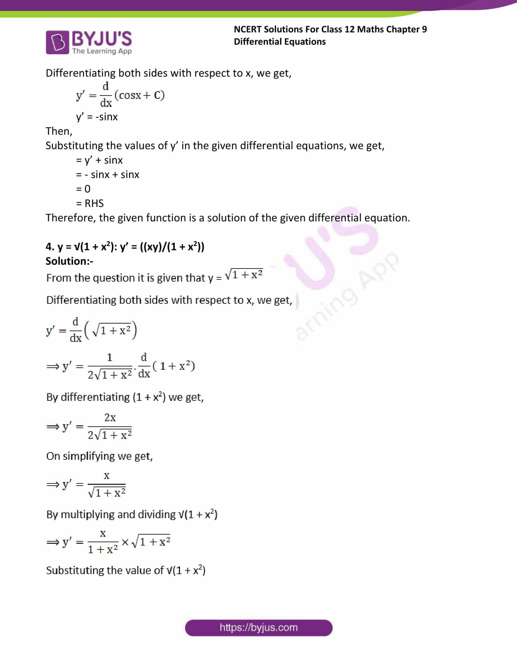 Ncert Solutions Class 12 Maths Chapter 9 Differential Equations