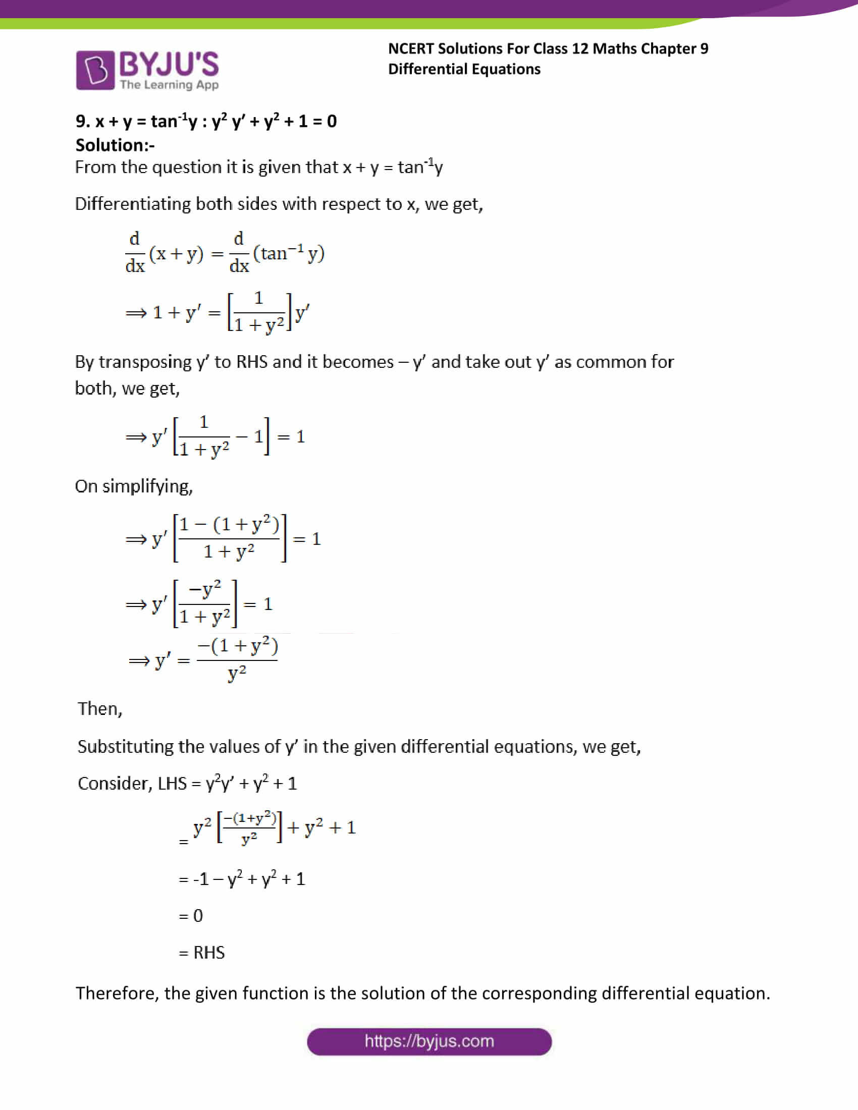 Ncert Solutions Class 12 Maths Chapter 9 Differential Equations