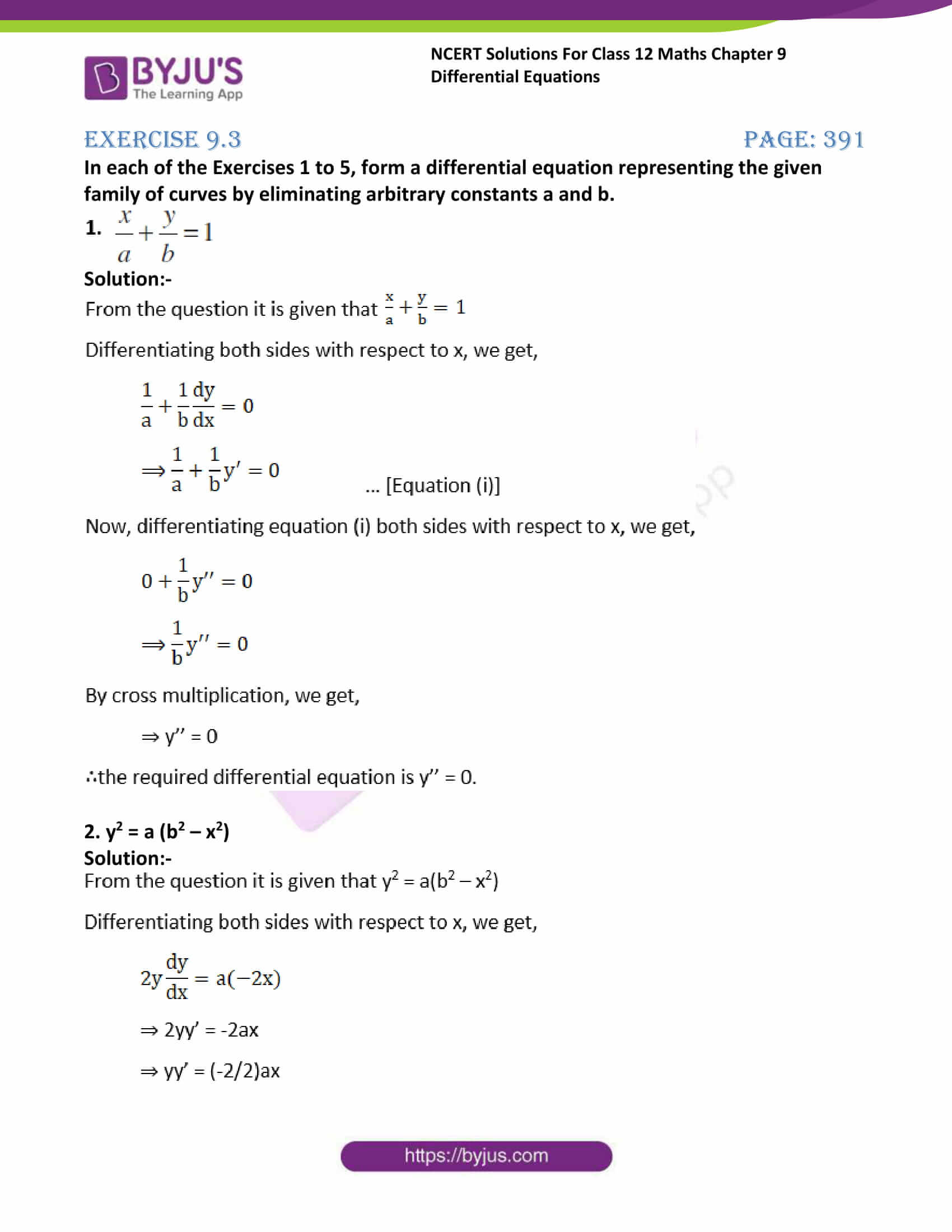 NCERT Solutions Class 12 Maths Chapter 9 Differential Equations