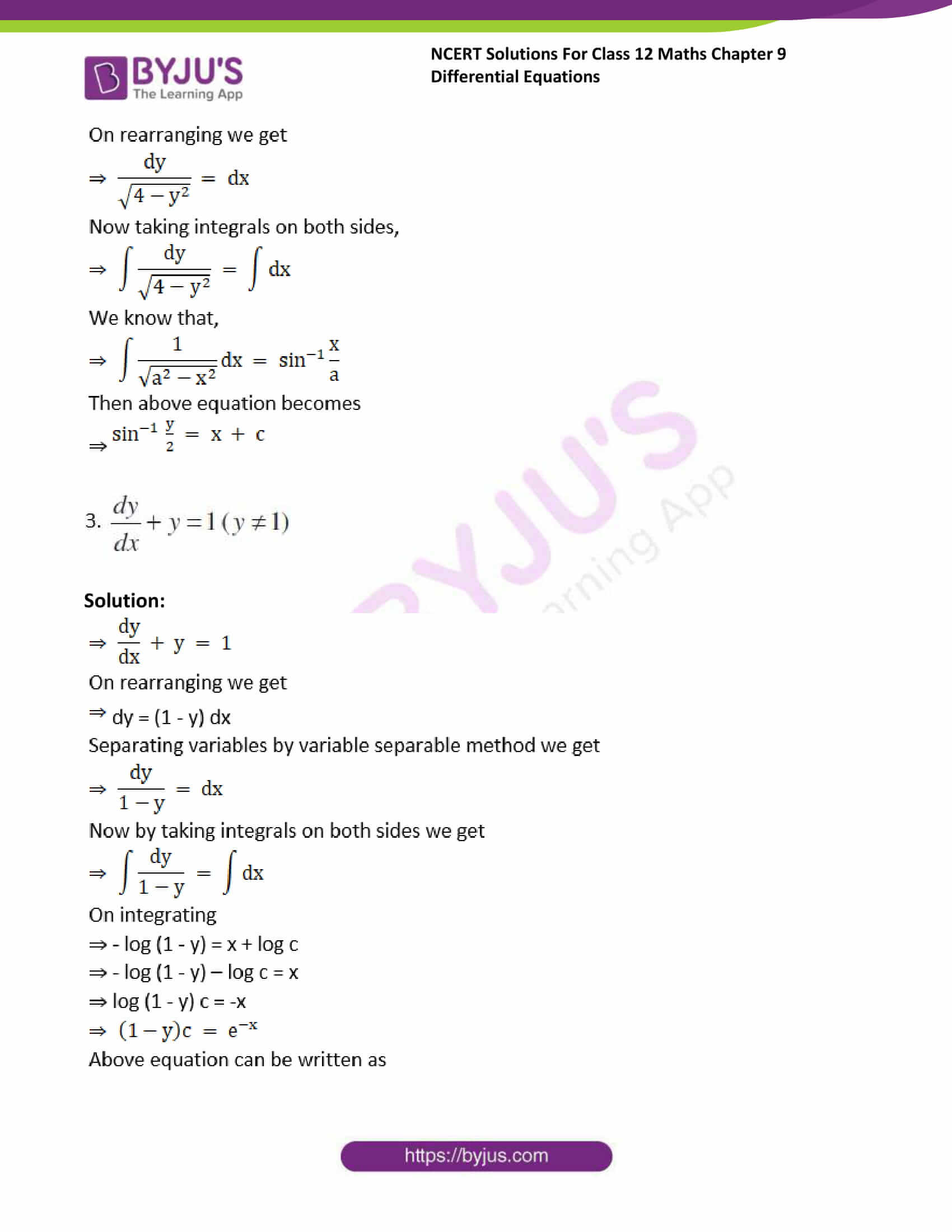 NCERT Solutions Class 12 Maths Chapter 9 Differential Equations
