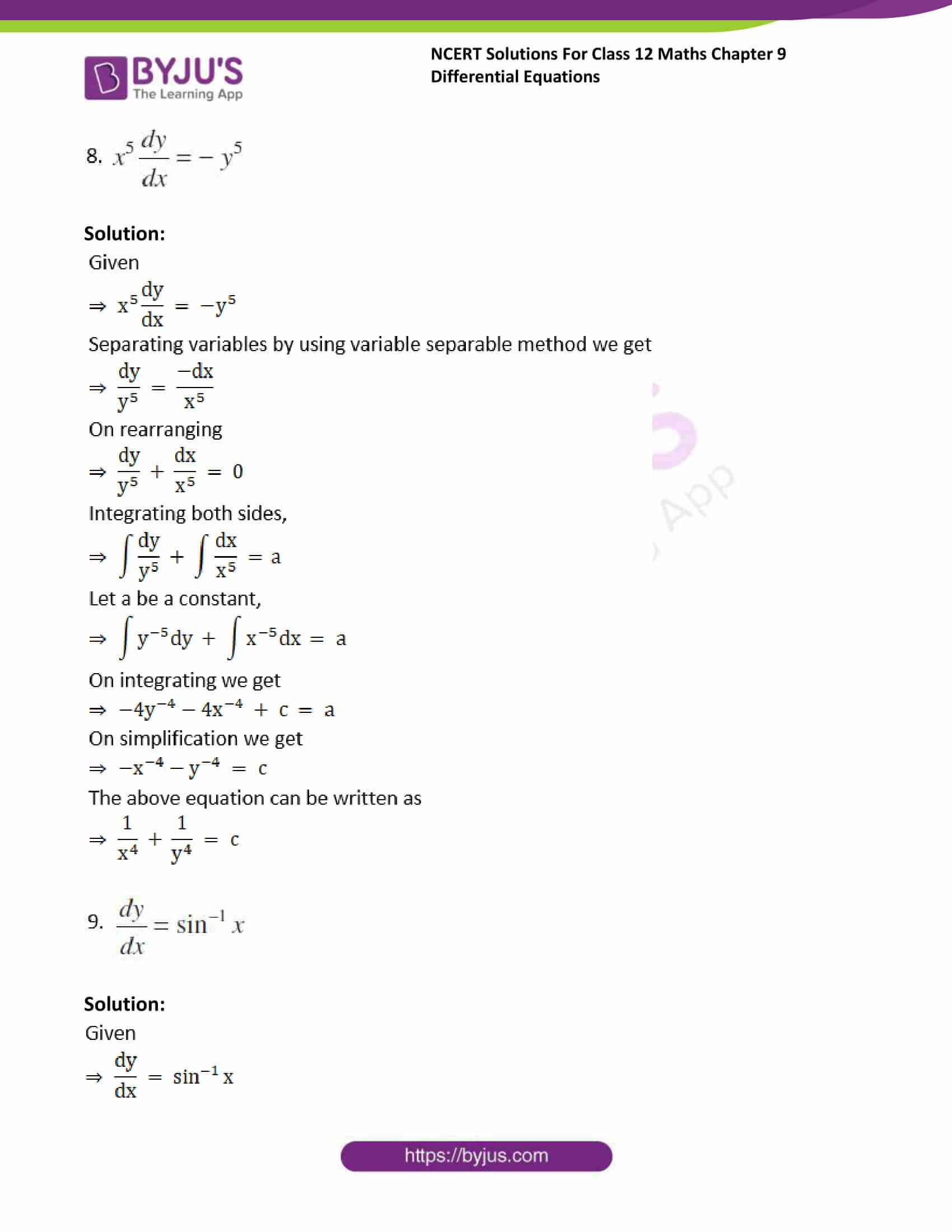 NCERT Solutions Class 12 Maths Chapter 9 Differential Equations