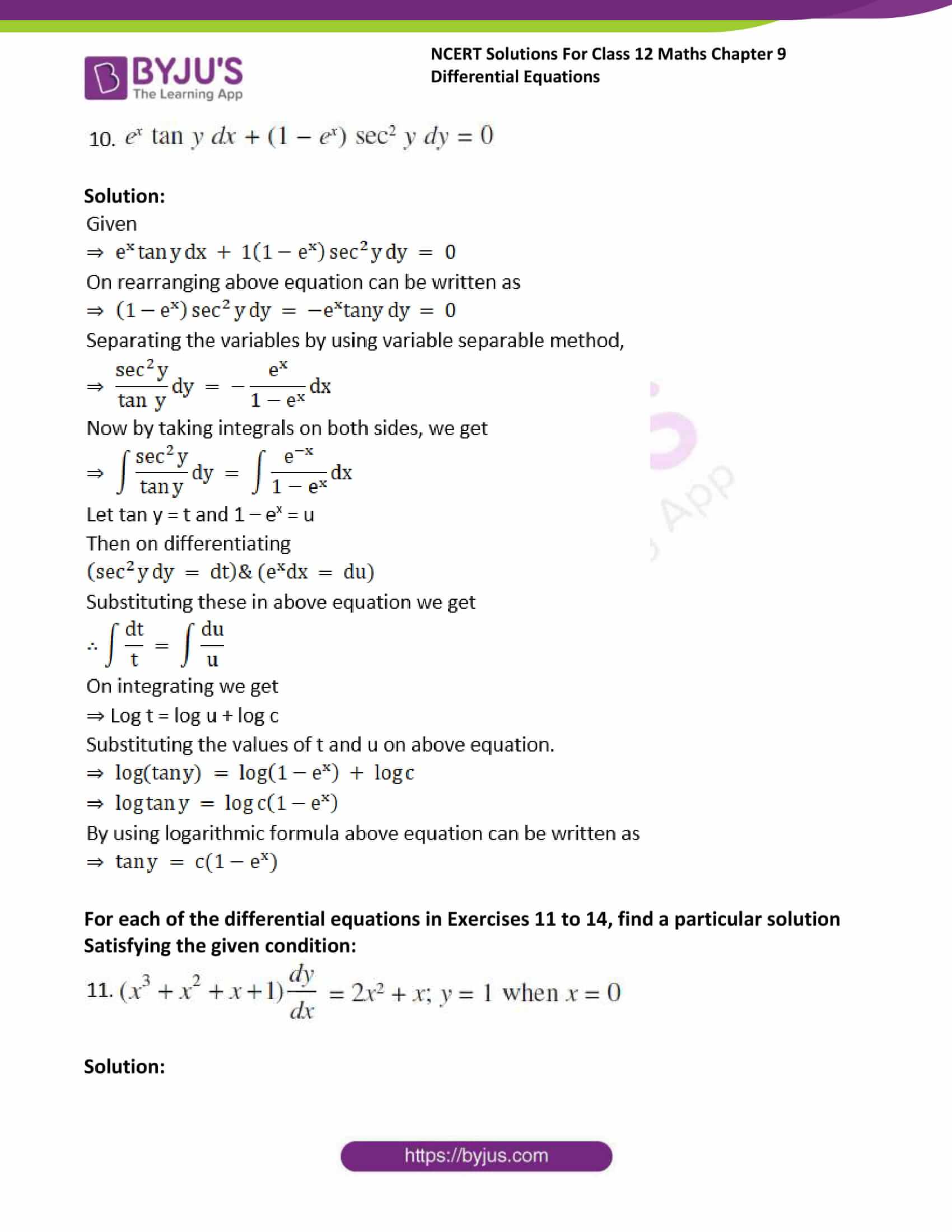 NCERT Solutions Class 12 Maths Chapter 9 Differential Equations