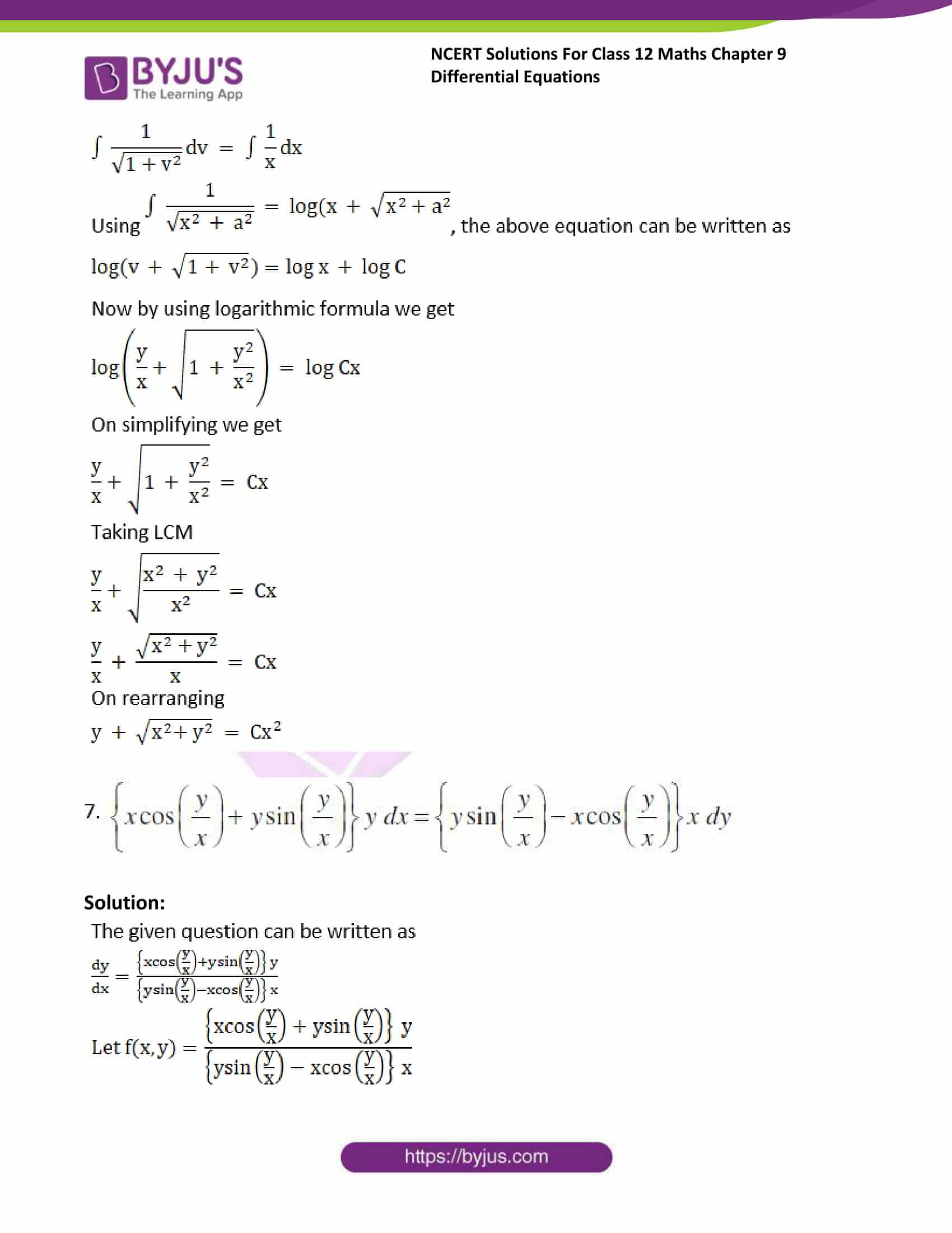 NCERT Solutions Class 12 Maths Chapter 9 Differential Equations