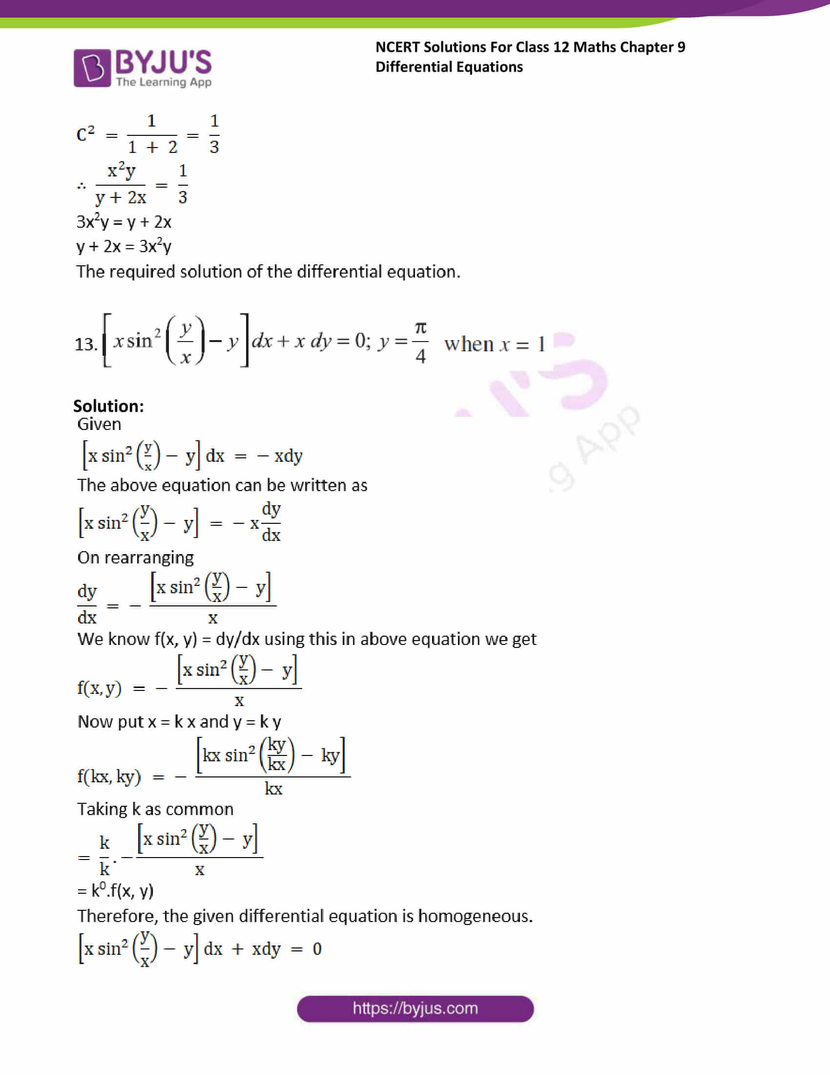 NCERT Solutions Class 12 Maths Chapter 9 Differential Equations