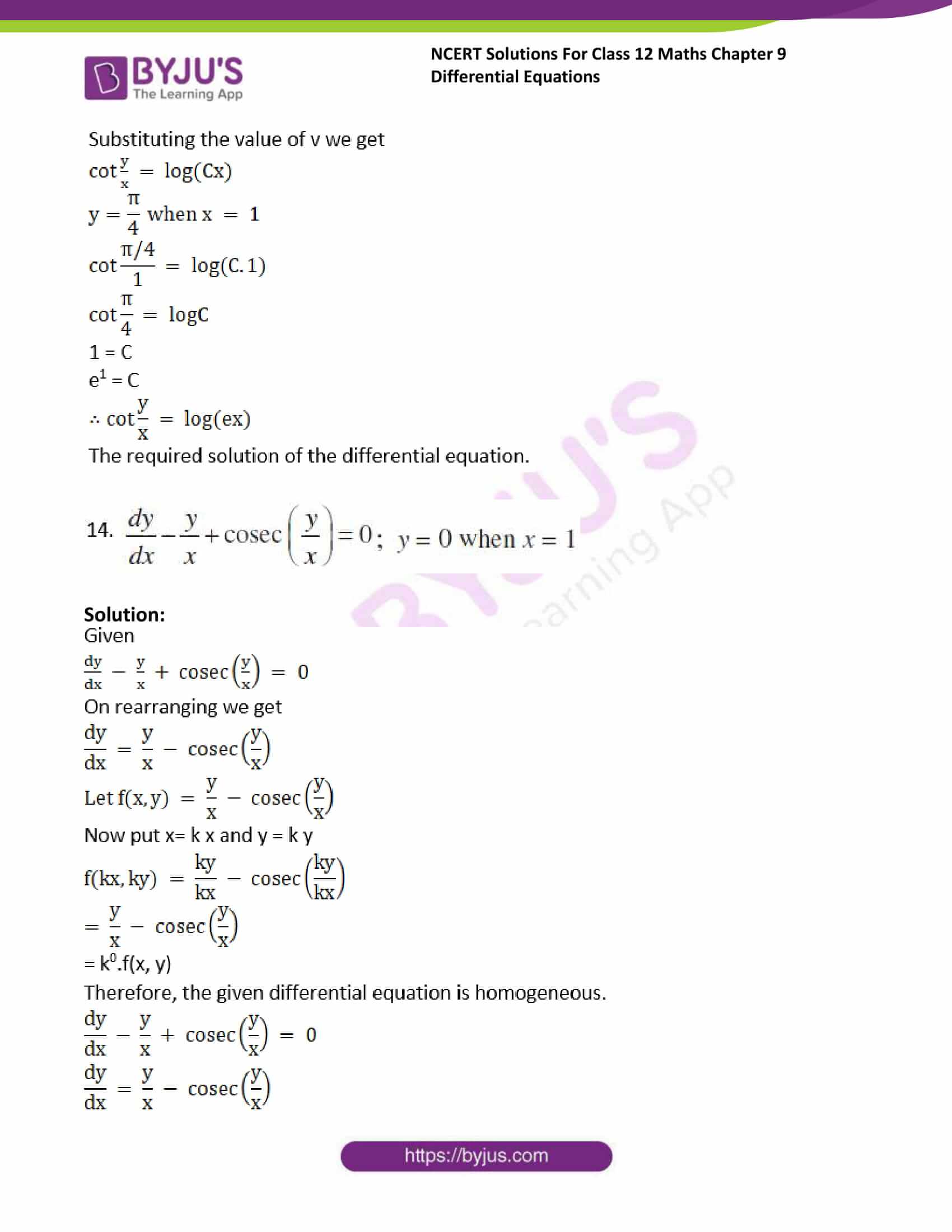 NCERT Solutions Class 12 Maths Chapter 9 Differential Equations