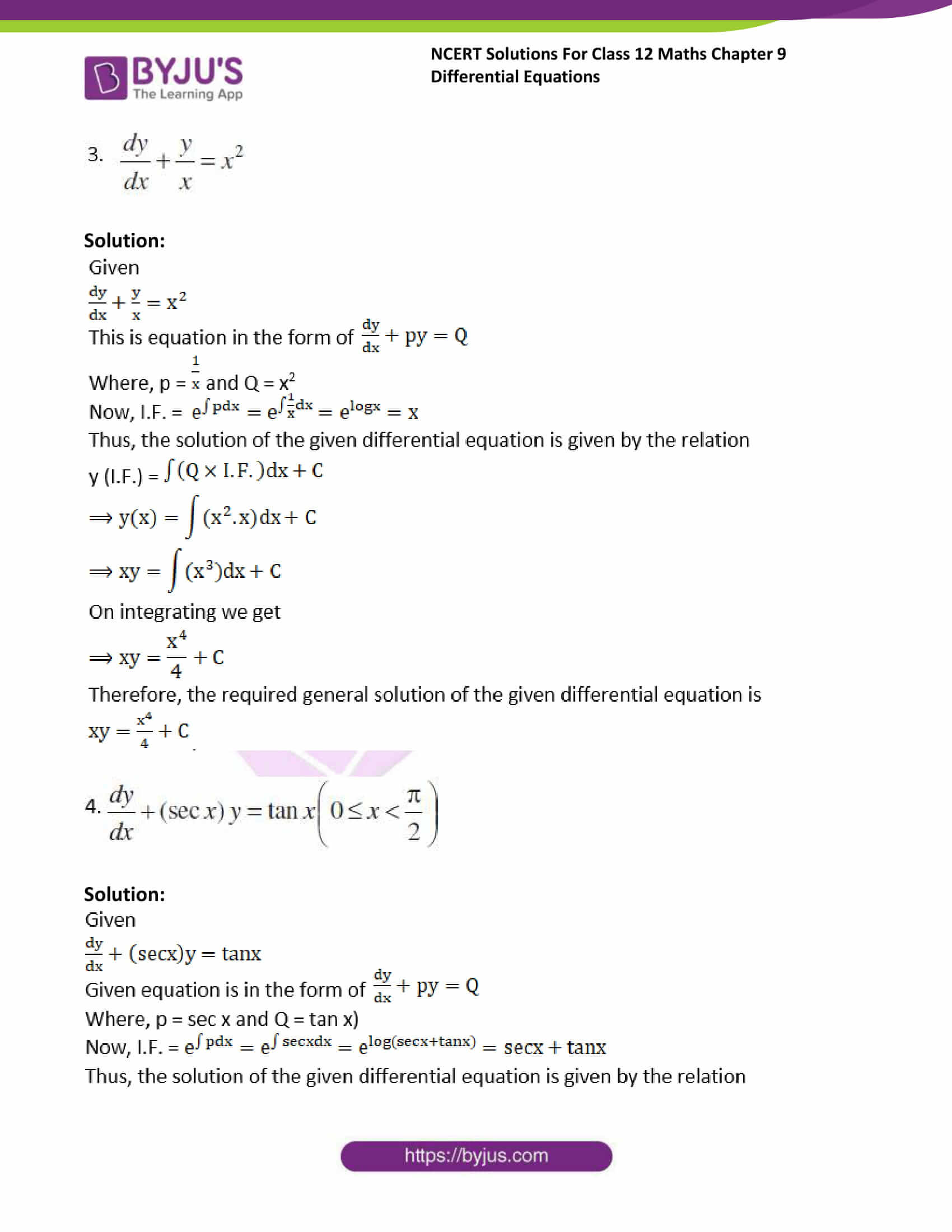 NCERT Solutions Class 12 Maths Chapter 9 Differential Equations