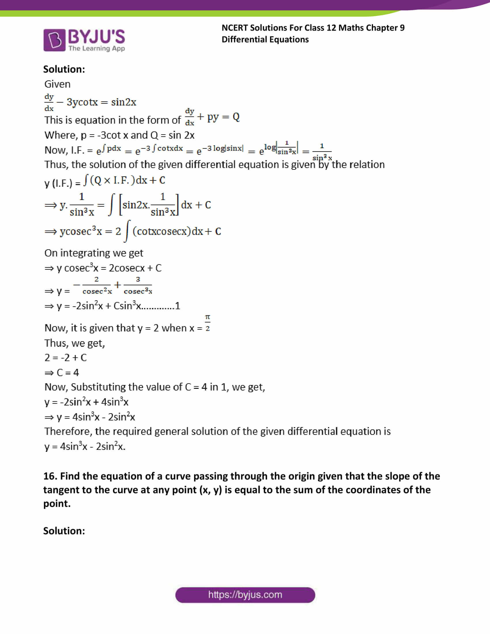 NCERT Solutions Class 12 Maths Chapter 9 Differential Equations
