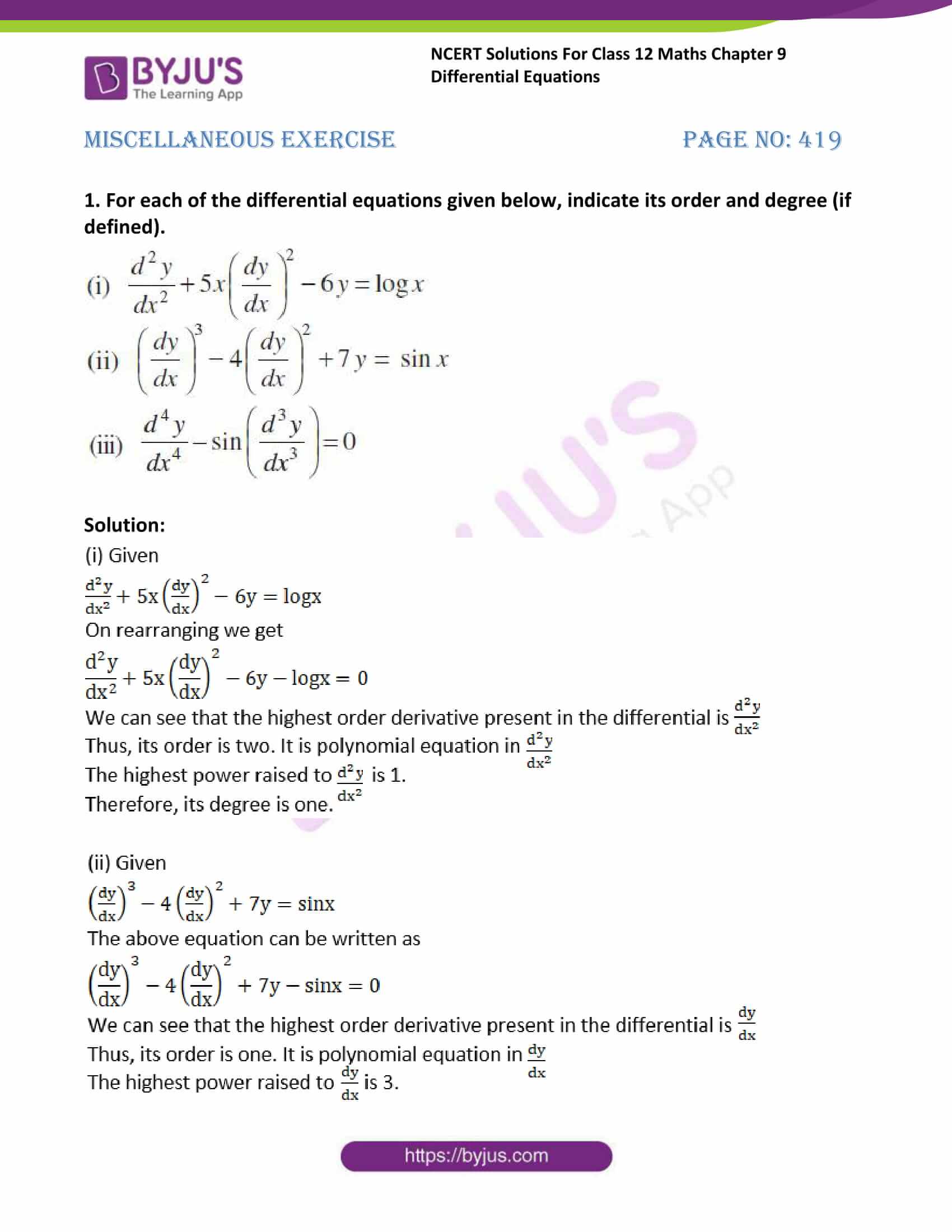 NCERT Solutions for Class 12 Maths Miscellaneous Exercise chapter 9 ...