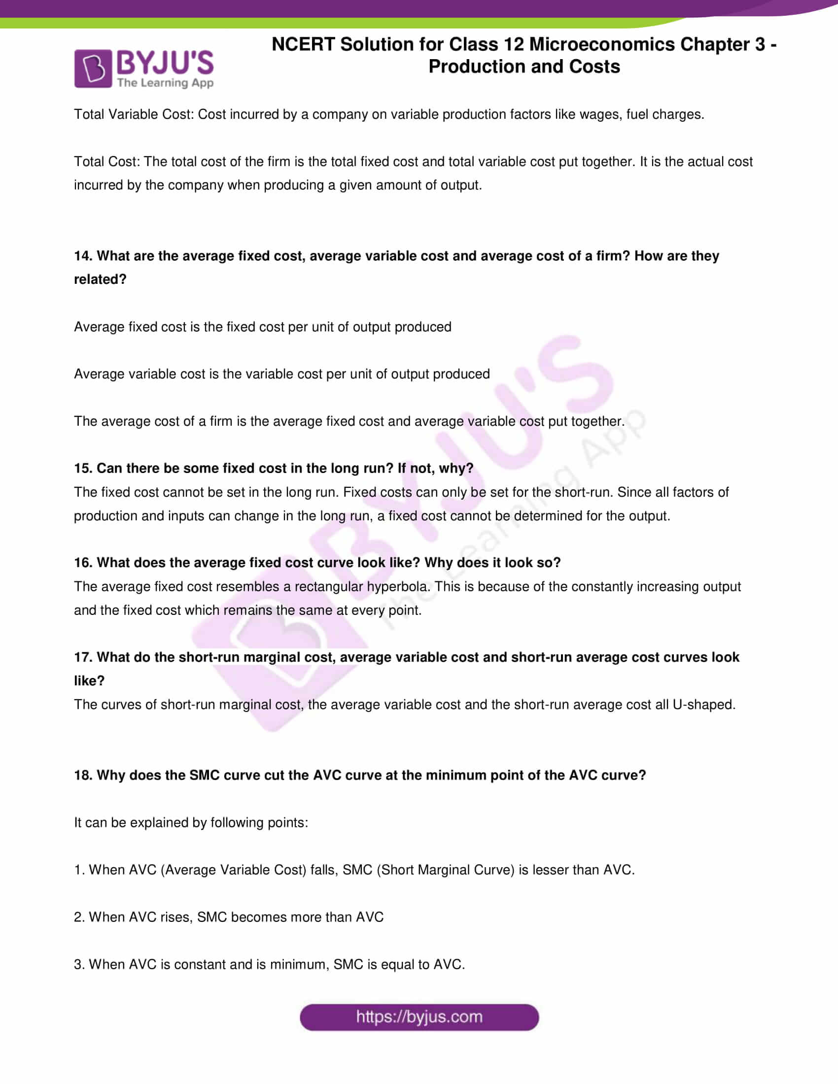 NCERT Solution For Class 12 Economics Chapter 3 Production And Costs ...