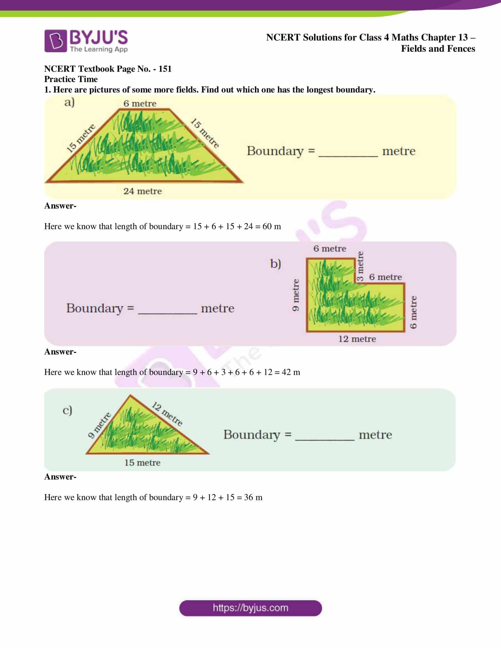 NCERT Solutions Class 4 Maths Chapter 13 Fields And Fences Download Now NCERT Solutions Class 4 Maths Chapter 13 Fields And Fences Download Now