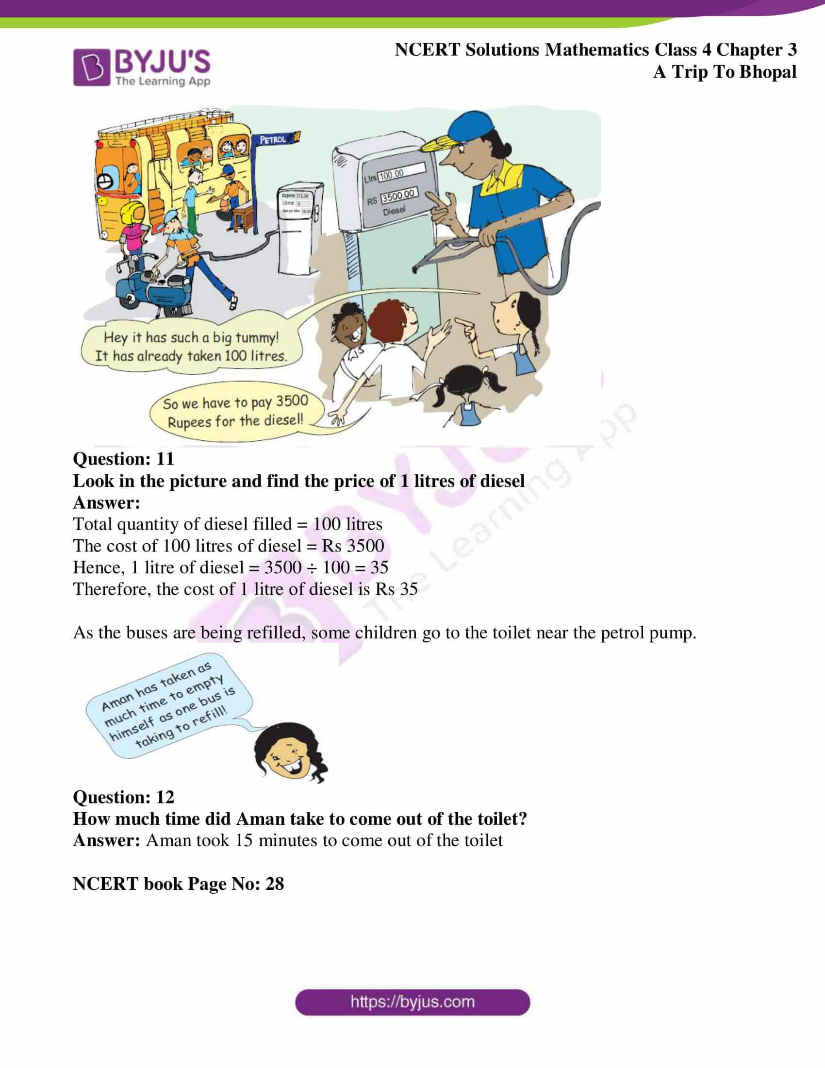 NCERT Solutions Class 4 Maths Chapter 3 A Trip to Bhopal Free PDF Download