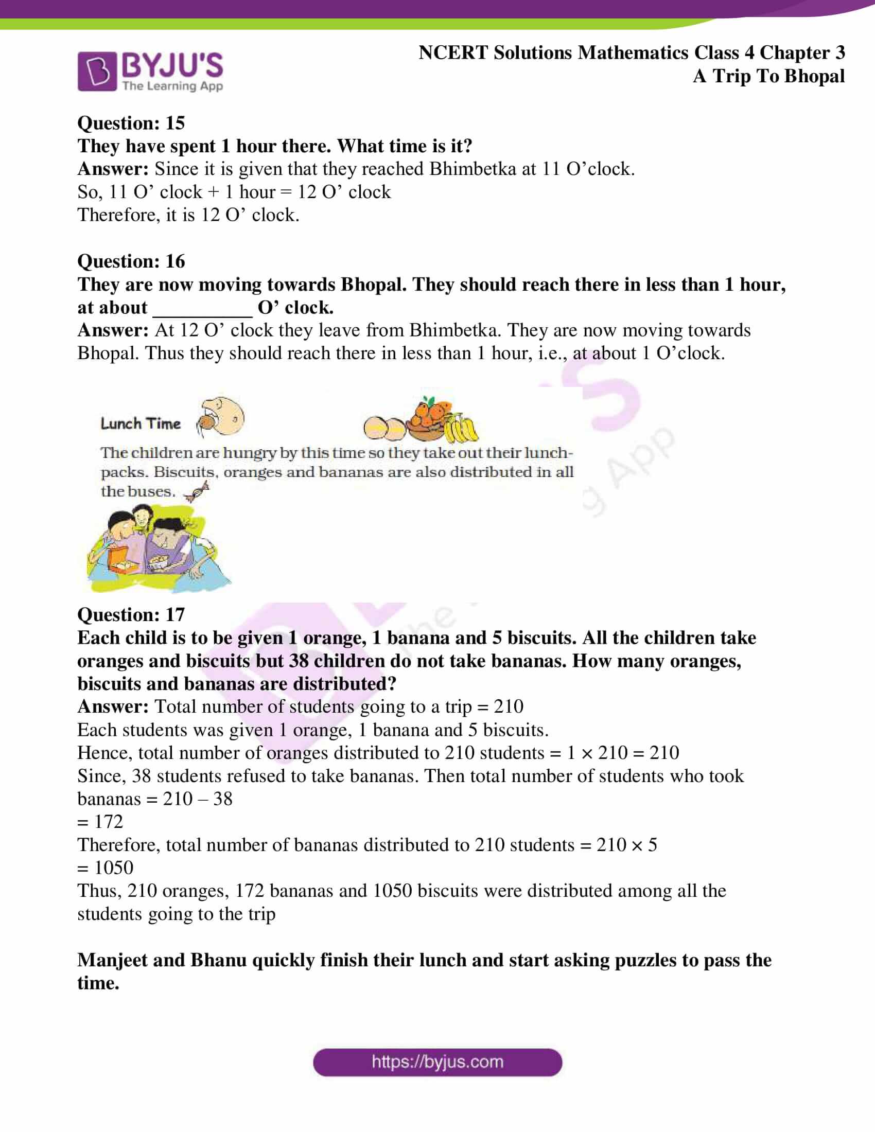 NCERT Solutions Class 4 Maths Chapter 3 A Trip to Bhopal Free PDF Download