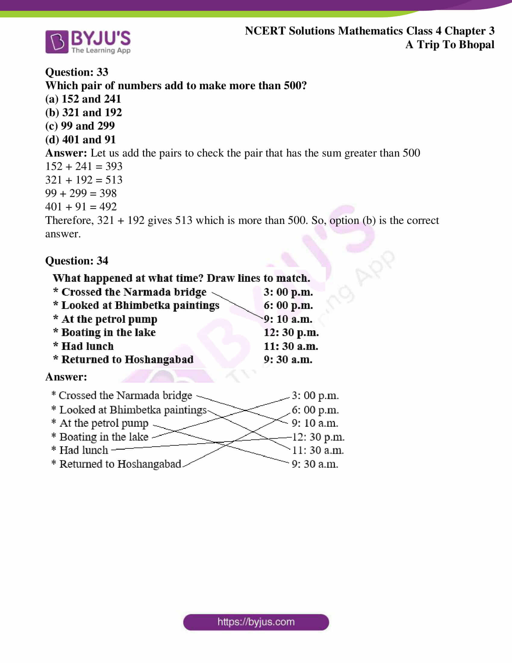 NCERT Solutions Class 4 Maths Chapter 3 A Trip to Bhopal Free PDF Download