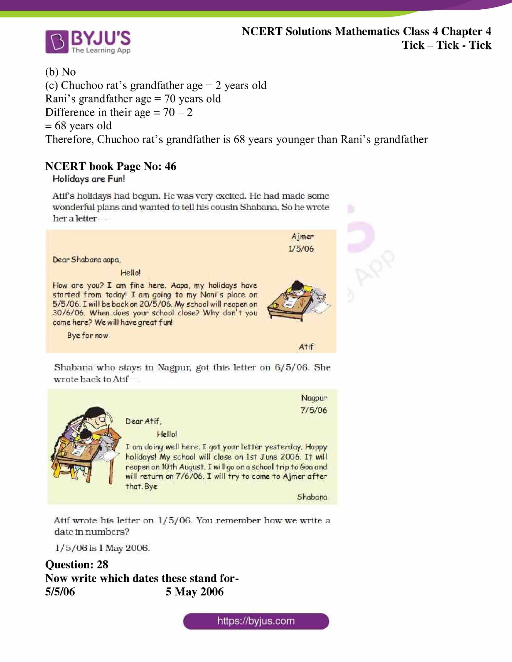 NCERT Solutions Class 4 Maths Chapter 4 Tick-Tick-Tick