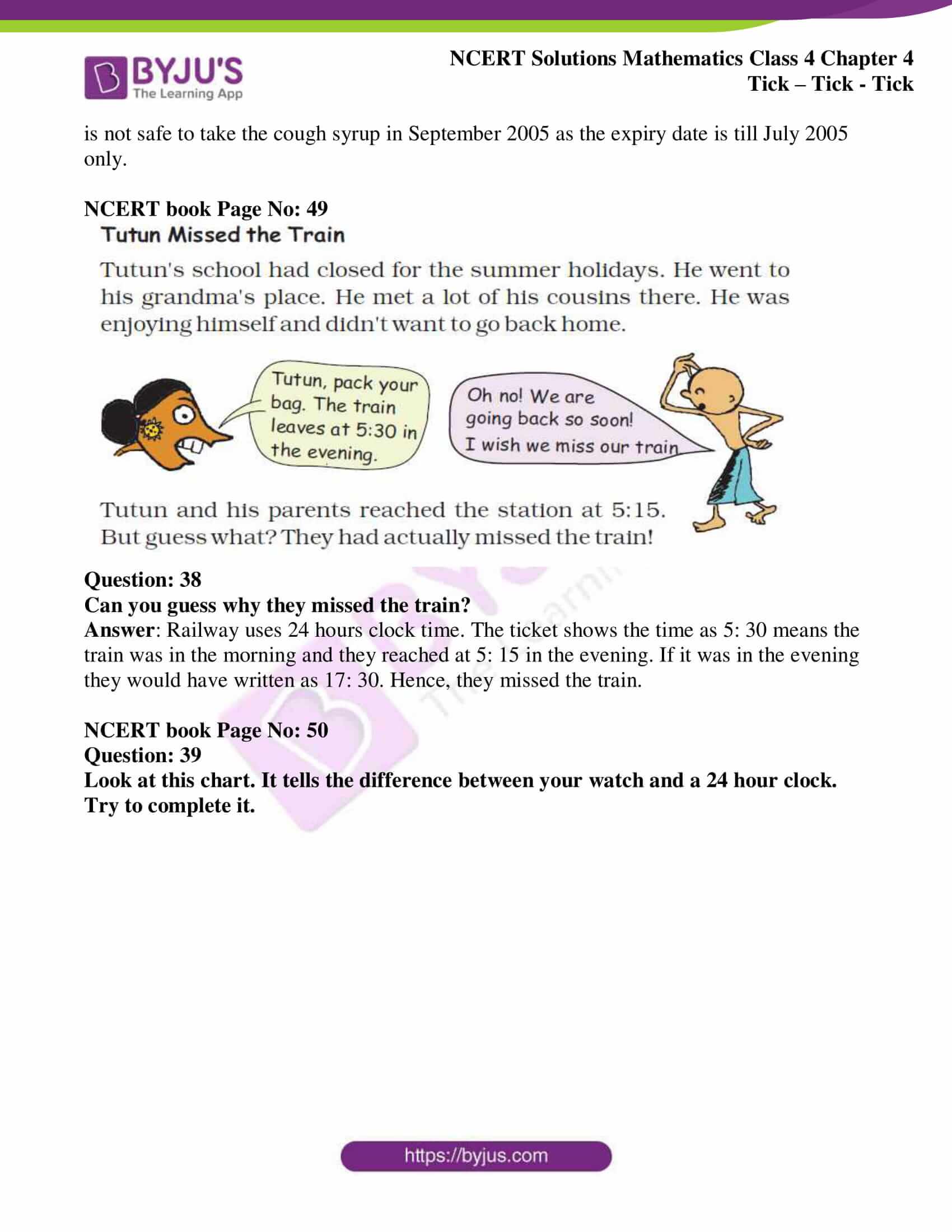 NCERT Solutions Class 4 Maths Chapter 4 Tick-Tick-Tick