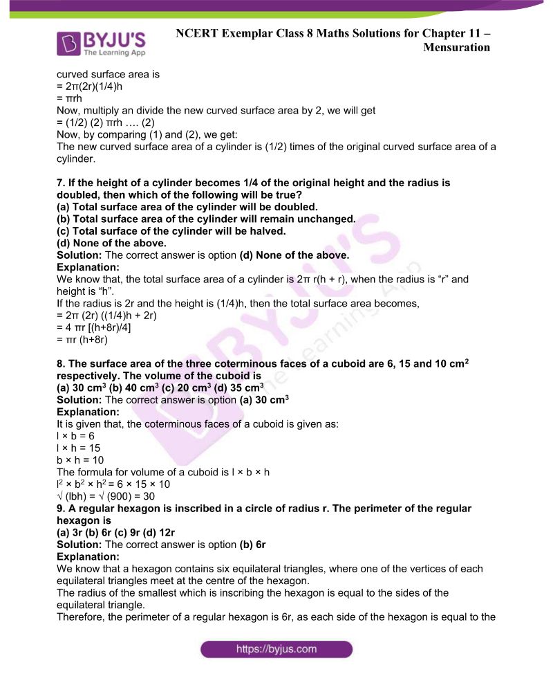 NCERT Exemplar Class 8 Maths Solutions Exemplar Chapter 11 Mensuration