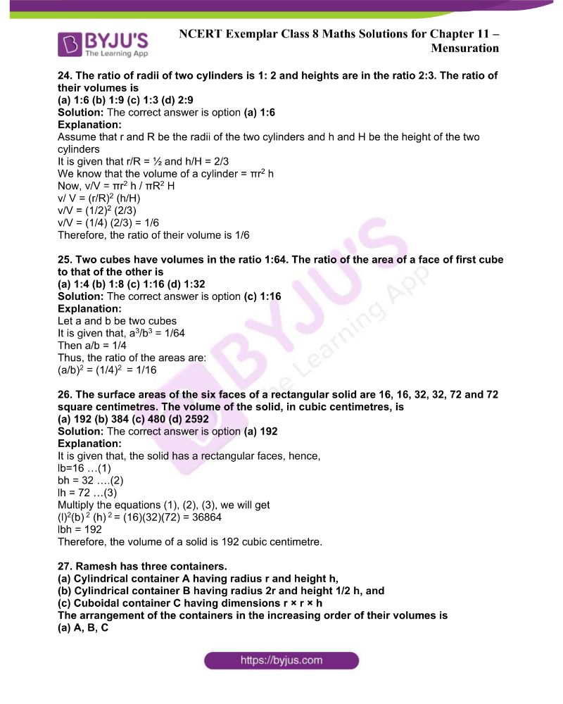 NCERT Exemplar Class 8 Maths Solutions Exemplar Chapter 11 Mensuration