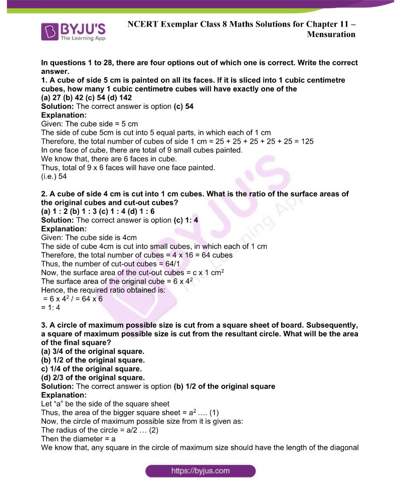 NCERT Exemplar Class 8 Maths Solutions Exemplar Chapter 11 Mensuration NCERT Exemplar Class 8 Maths Solutions Exemplar Chapter 11 Mensuration