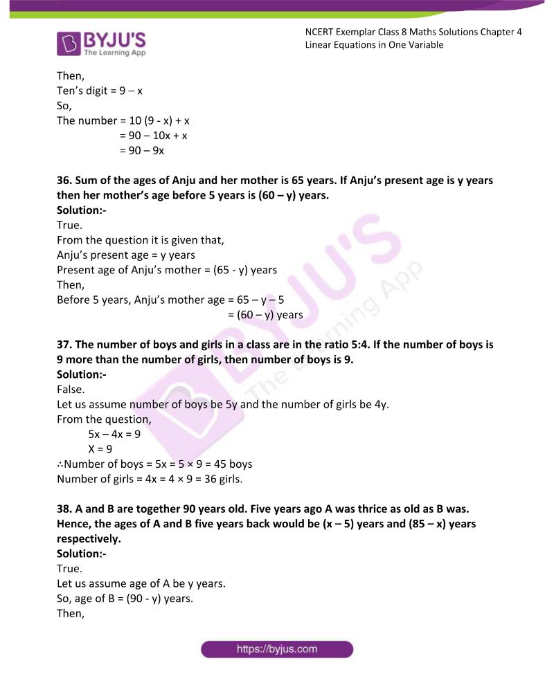 NCERT Exemplar Class 8 Maths Solutions Chapter 4 Linear Equations In
