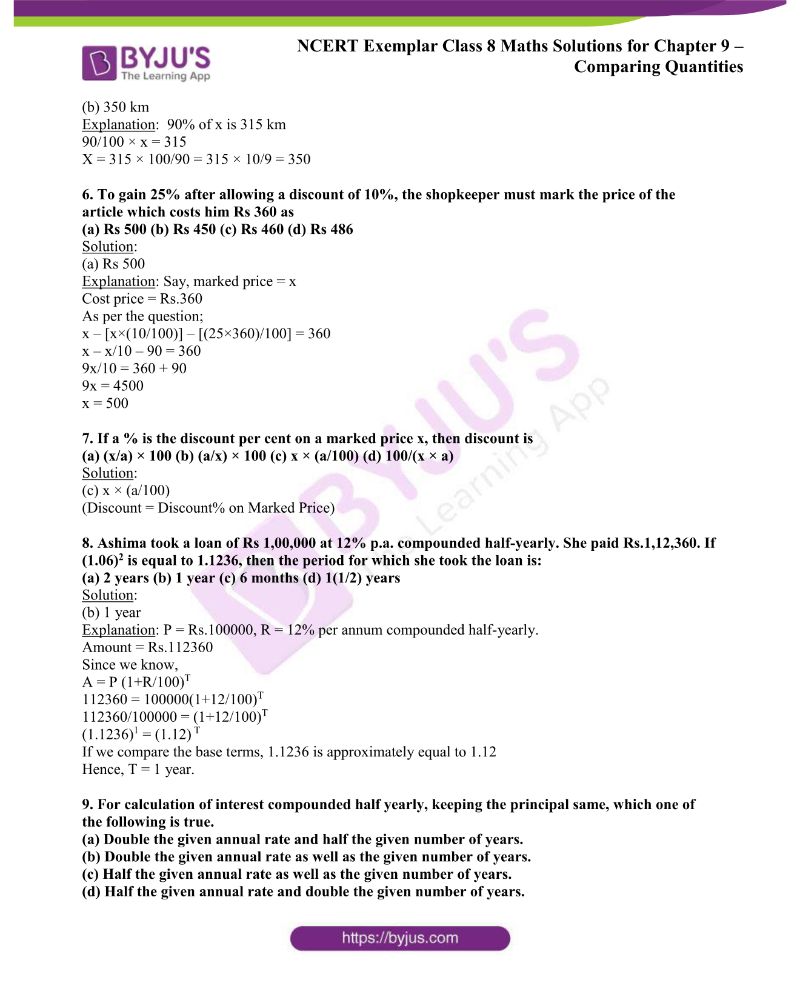 NCERT Exemplar Solutions Class 8 Chapter 9 Comparing Quantities