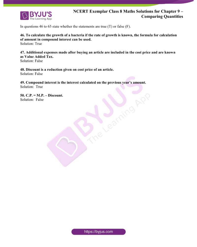 NCERT Exemplar Solutions Class 8 Chapter 9 Comparing Quantities