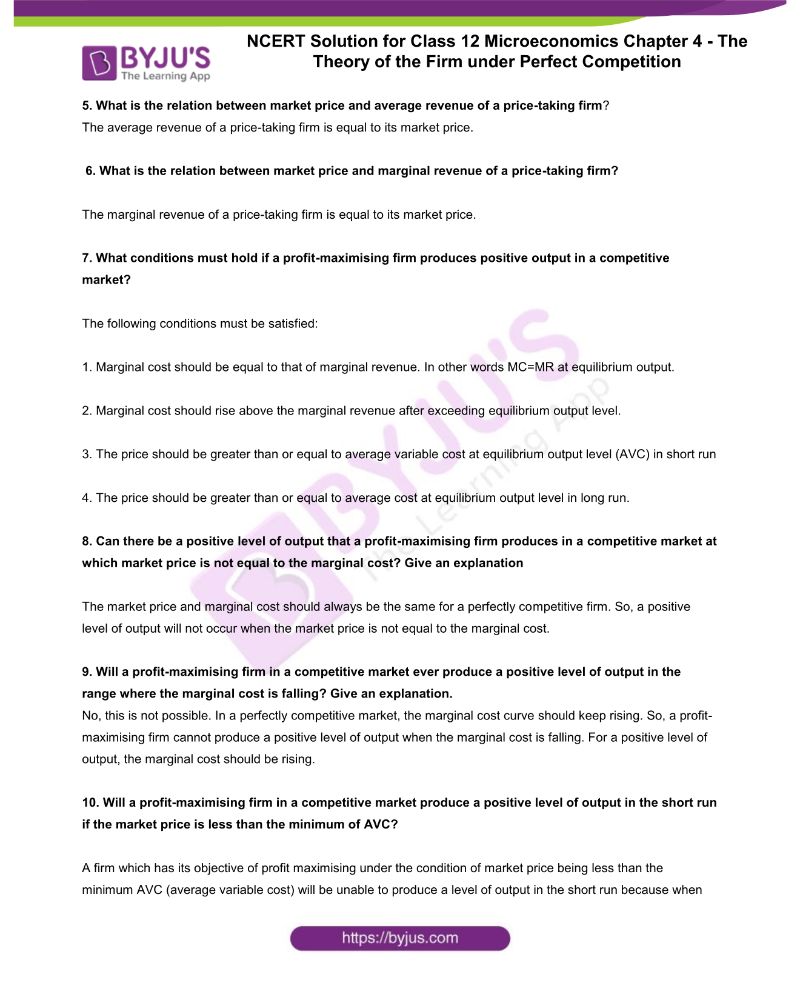 NCERT Solution for Class 12 Economics Chapter 4 The Theory of the Firm ...