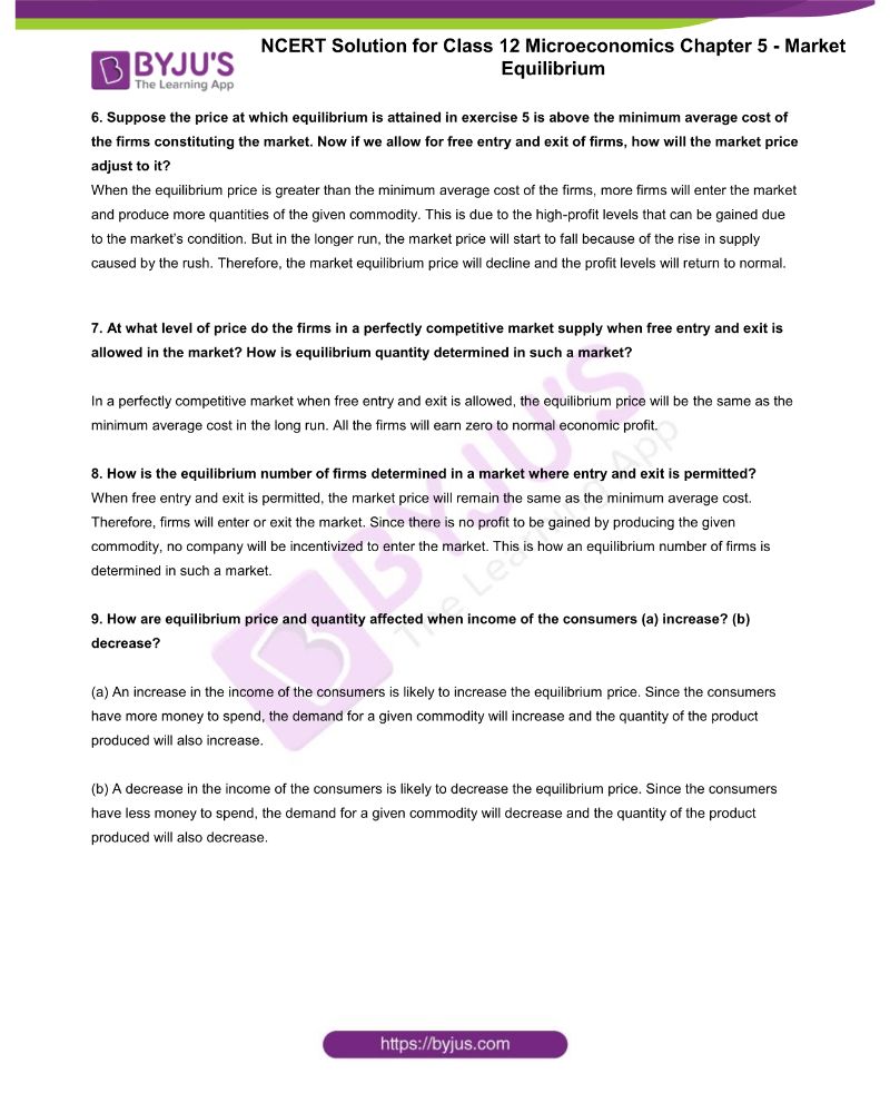 NCERT Solutions for Class 12 Economics Chapter 5 Market Equilibrium ...
