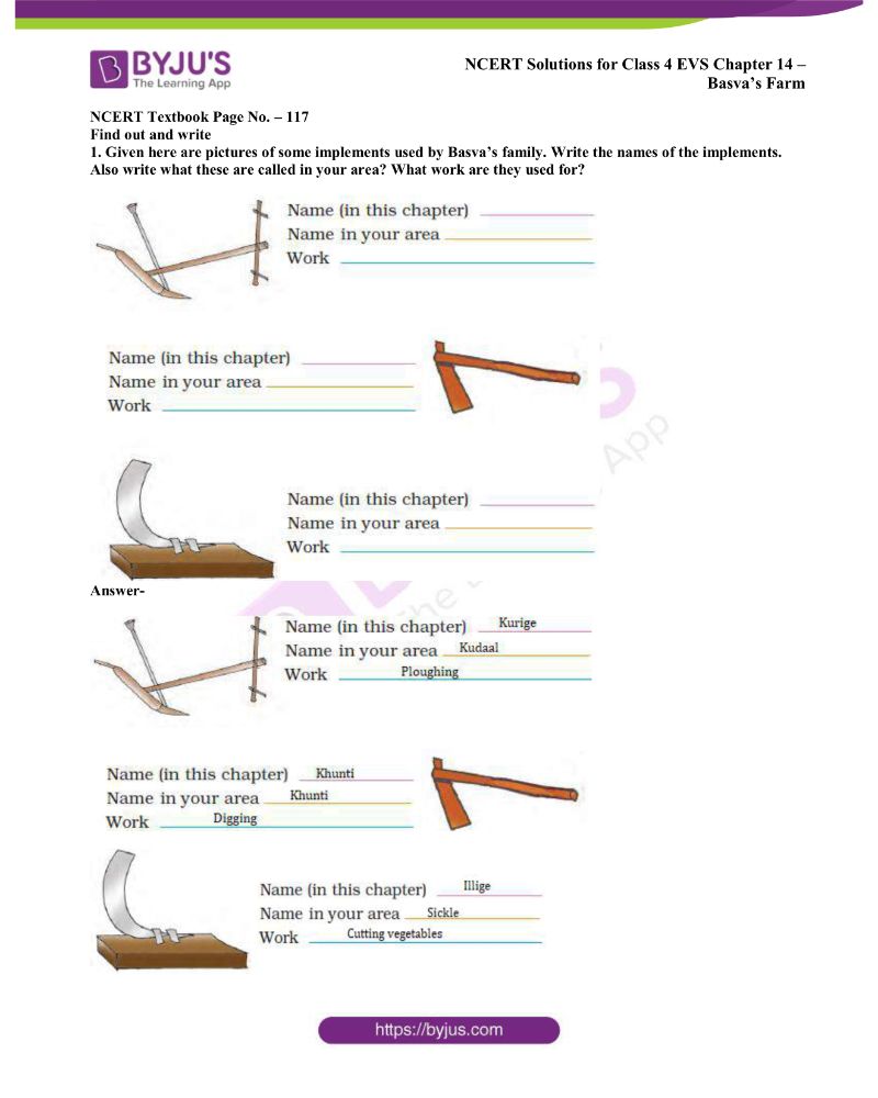 NCERT Solutions Class 4 EVS Chapter 14 Basvas Farm Download Free PDFs