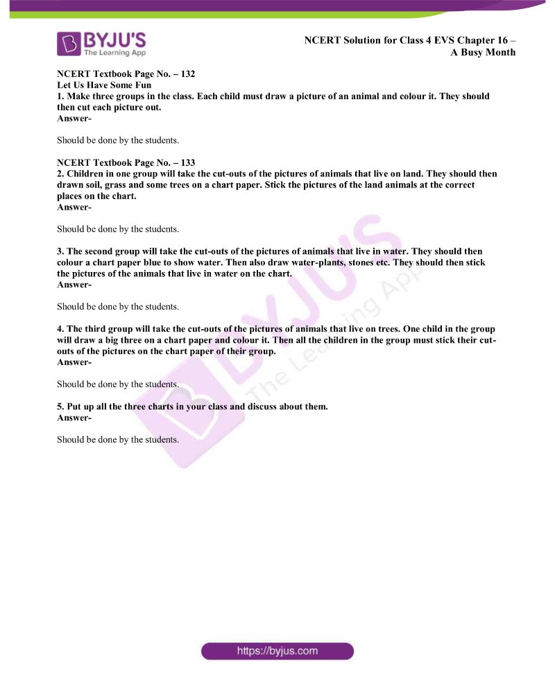 NCERT Solutions Class 4 EVS Chapter 16 a Busy Month Free PDF Download