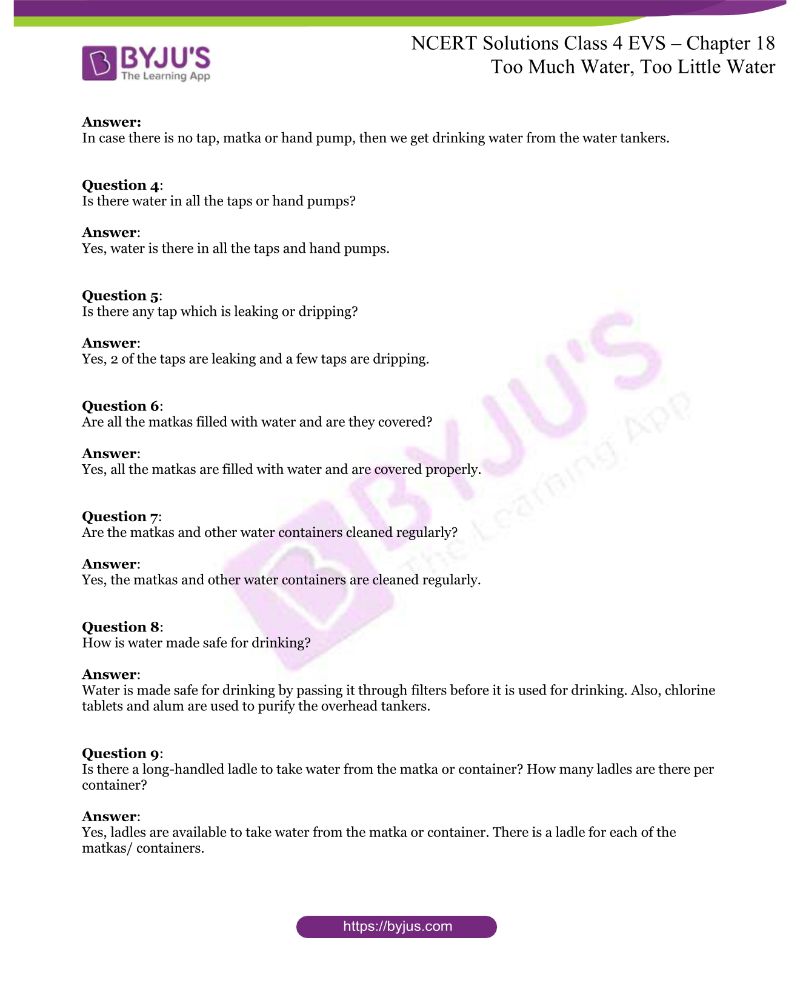 NCERT Solutions Class 4 EVS Chapter 18 Too Much Water Too Little Water - Free Download