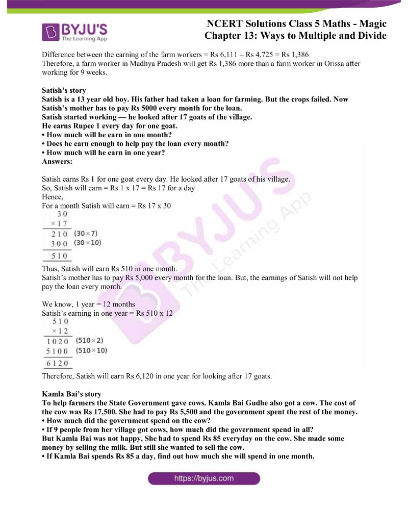 NCERT Solutions Class 5 Maths Chapter 13 Ways to Multiply and Divide - Download Now