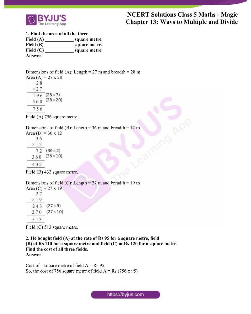 NCERT Solutions Class 5 Maths Chapter 13 Ways to Multiply and Divide ...