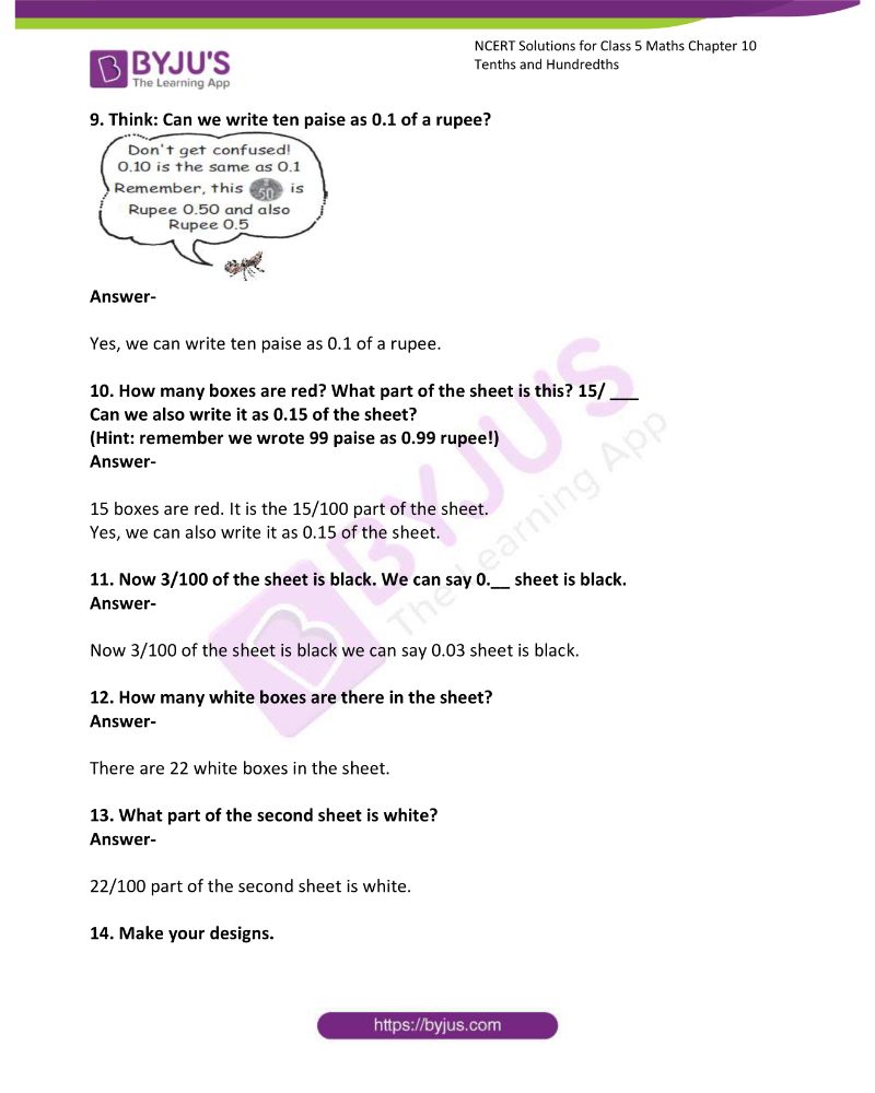 NCERT Solutions Class 5 Maths Chapter 10 Tenths And Hundredths Click