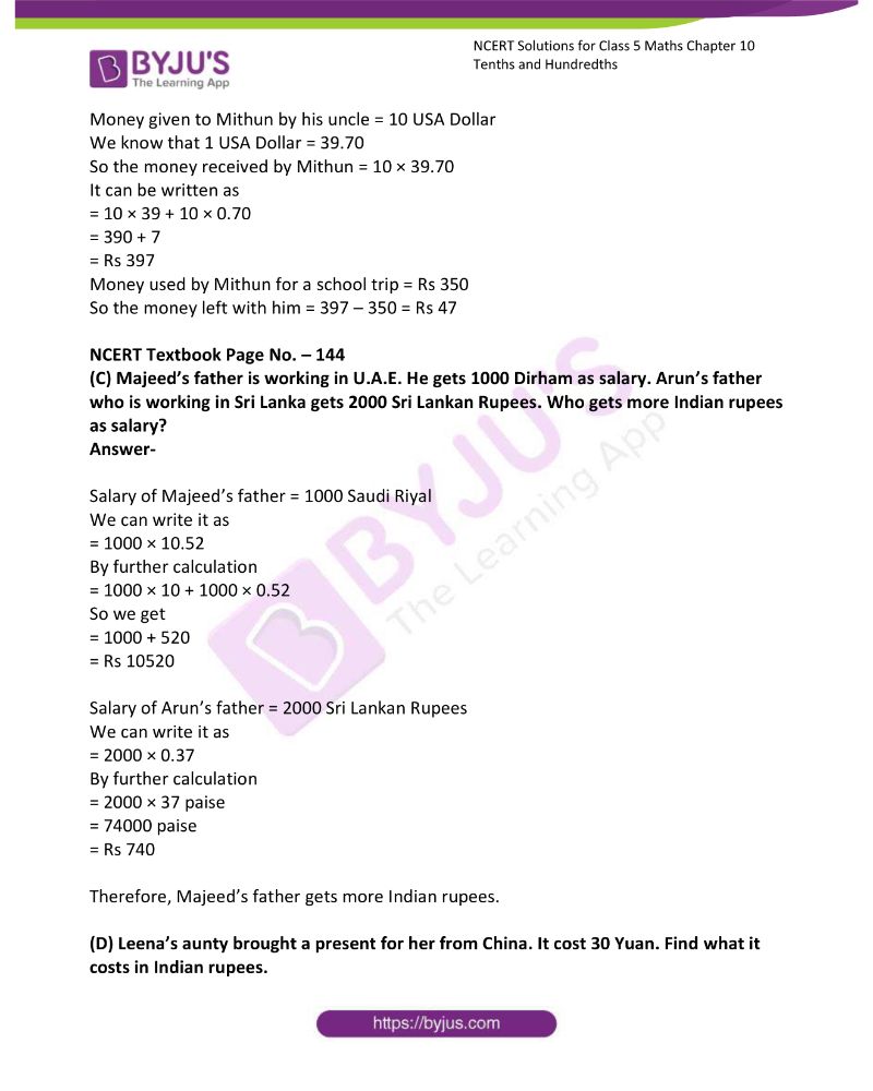 NCERT Solutions Class 5 Maths Chapter 10 Tenths and Hundredths - Click ...