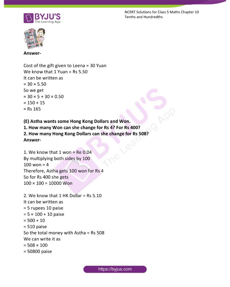NCERT Solutions Class 5 Maths Chapter 10 Tenths and Hundredths - Click ...