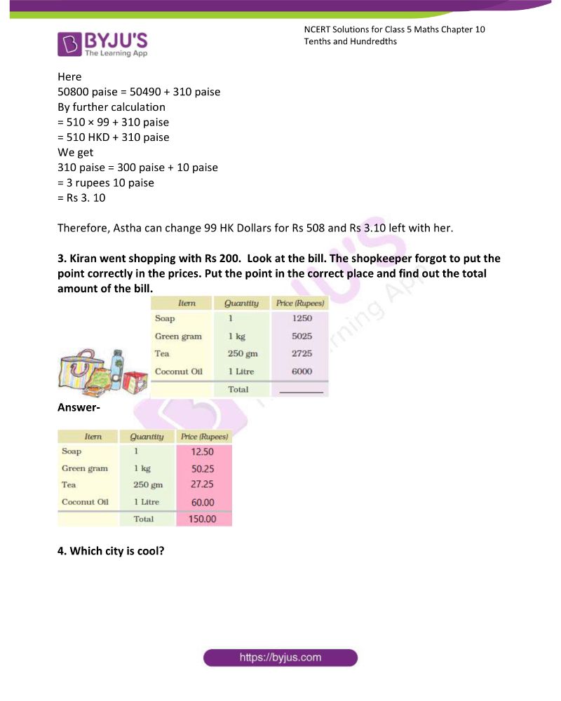 NCERT Solutions Class 5 Maths Chapter 10 Tenths and Hundredths - Click ...