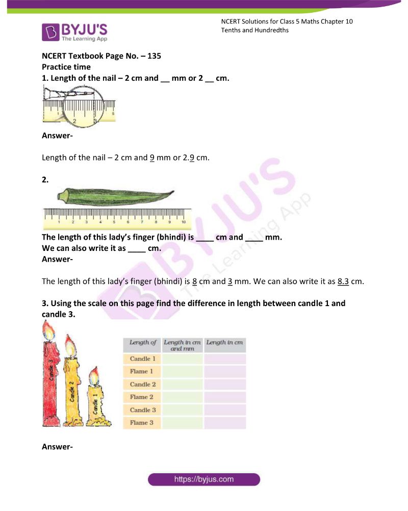 NCERT Solutions Class 5 Maths Chapter 10 Tenths and Hundredths - Click ...