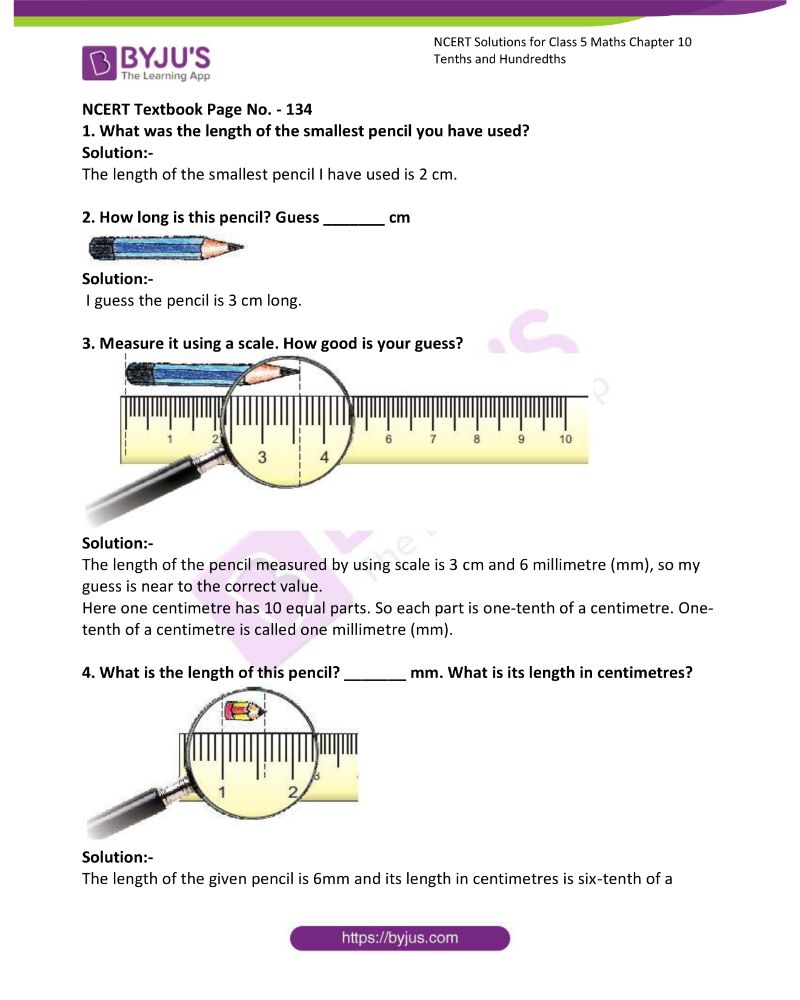 NCERT Solutions Class 5 Maths Chapter 10 Tenths And Hundredths Click