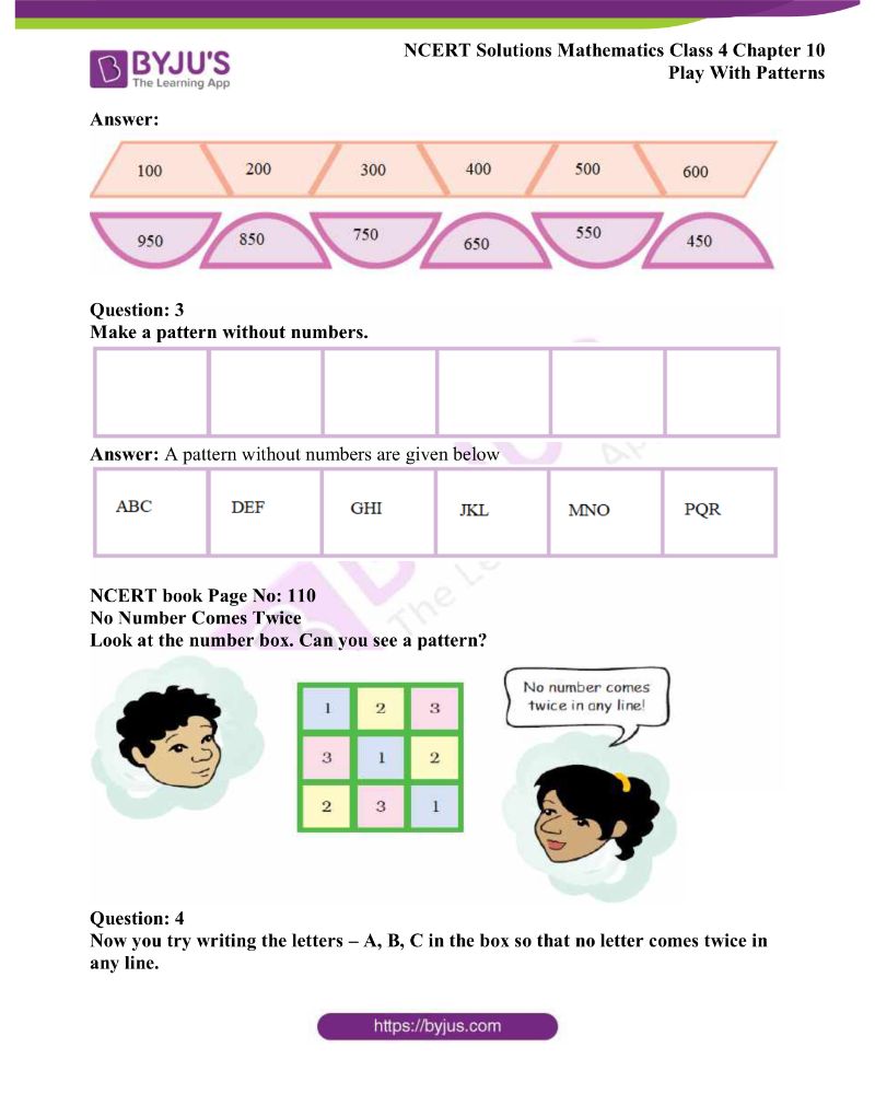 NCERT Solutions Class 4 Maths Chapter 10 Play With Patterns Free PDF 