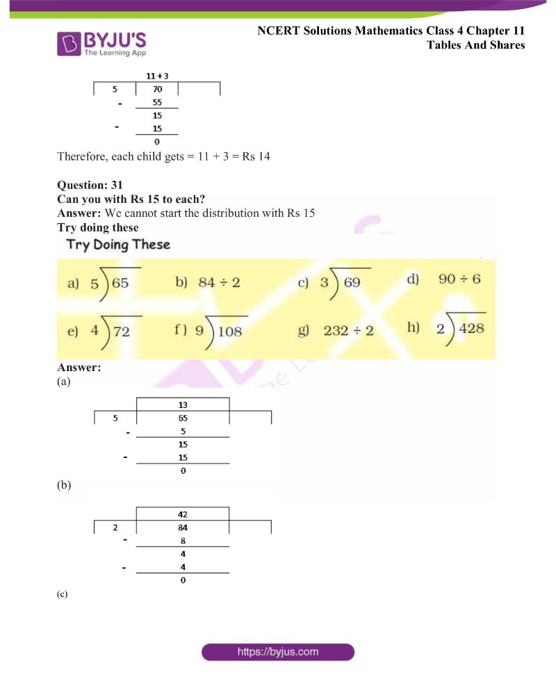 NCERT Solutions Class 4 Maths Chapter 11 Tables and Shares - Get Free PDFs