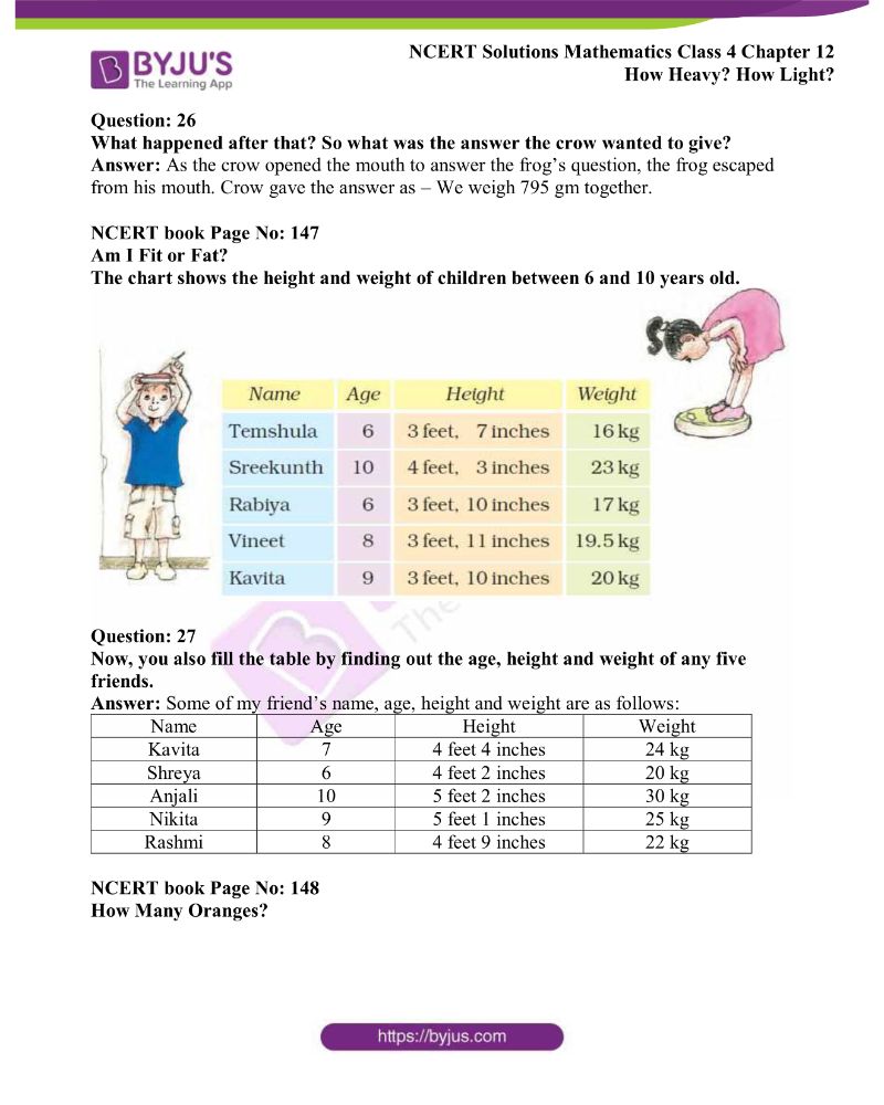 NCERT Solutions Class 4 Maths Chapter 12 How Heavy? How Light? - Free ...